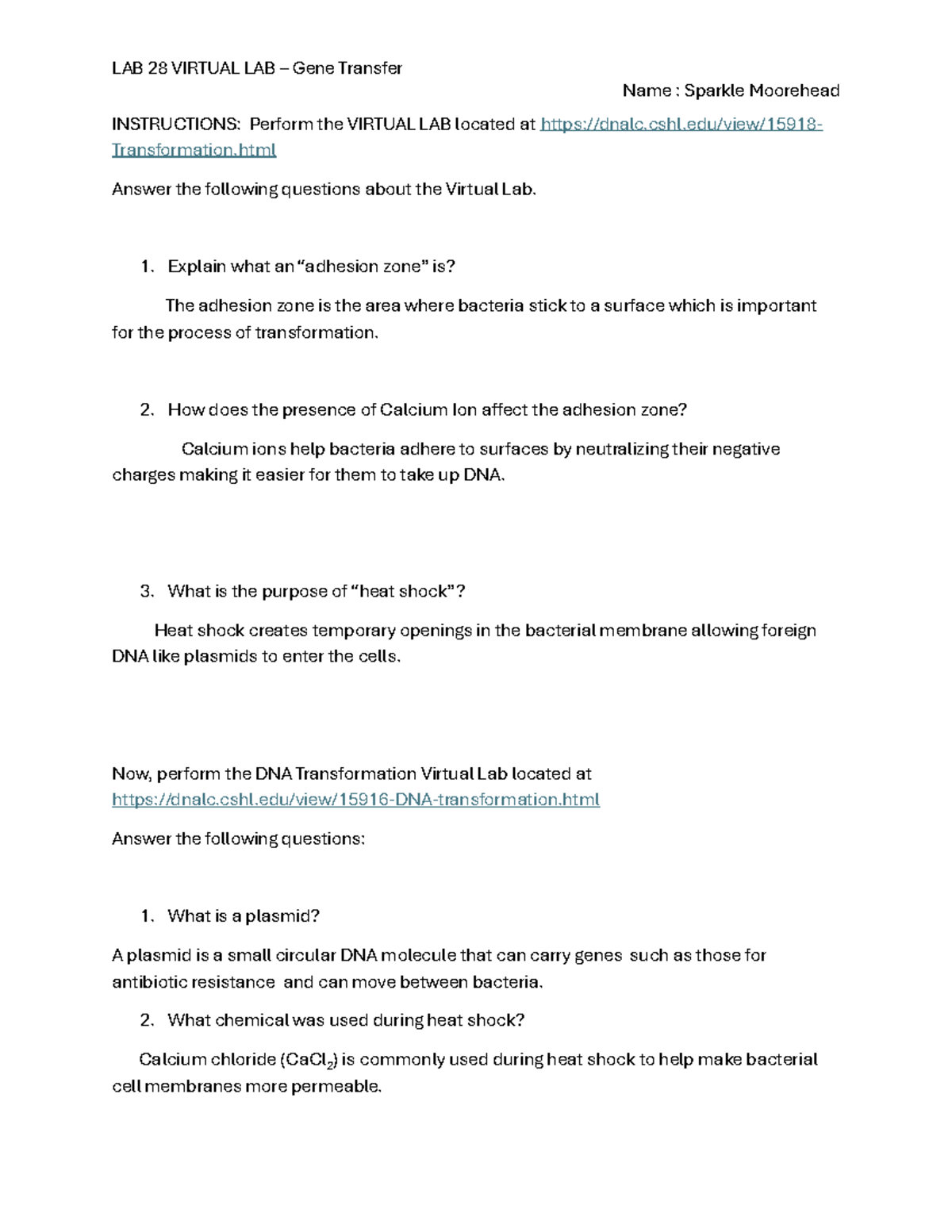 LAB 28: Virtual Lab Worksheet on Gene Transfer and Transformation - Studocu