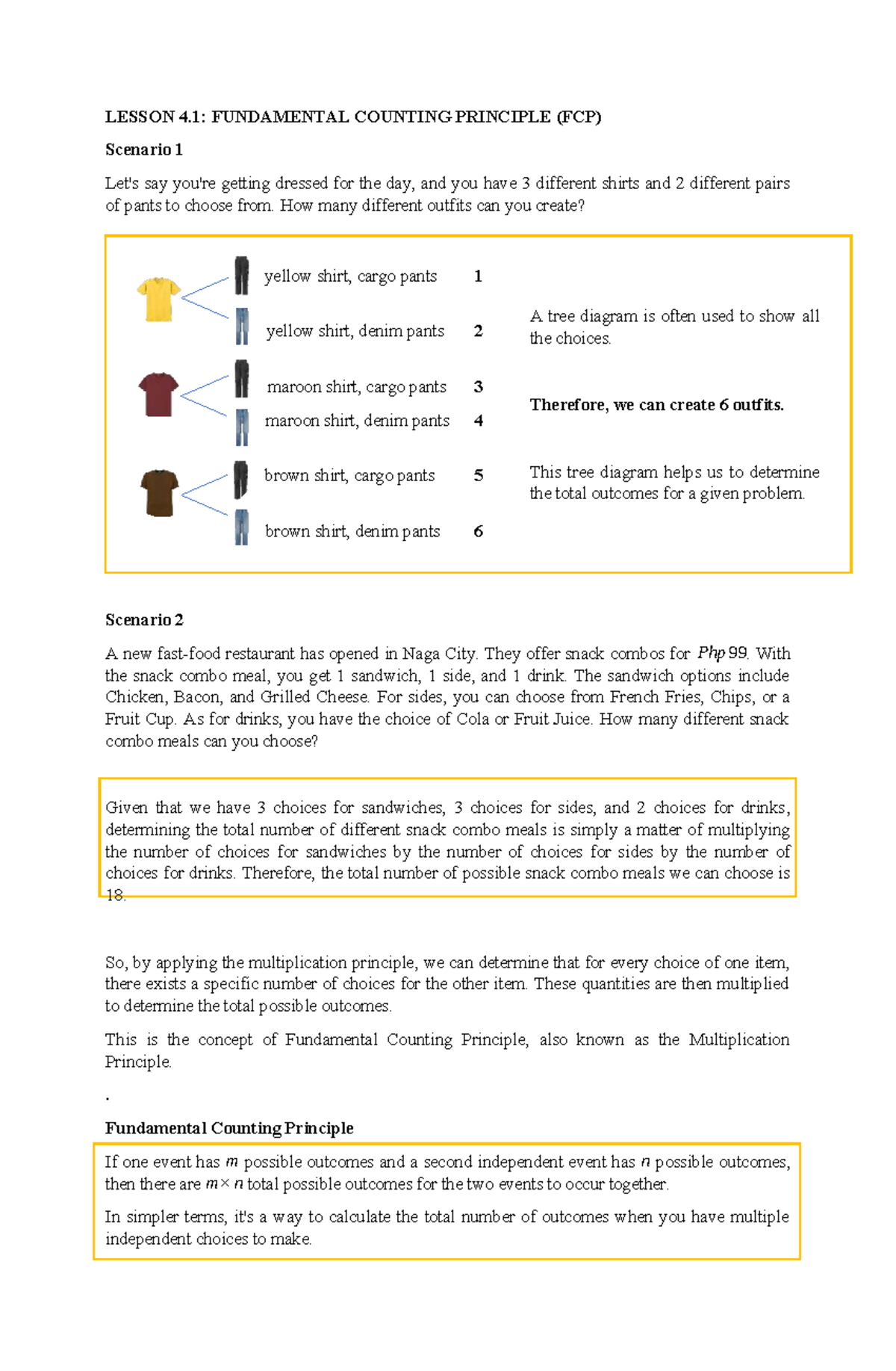 MATH-10 Lesson 4.1: Fundamental Counting Principle & Scenarios - Studocu