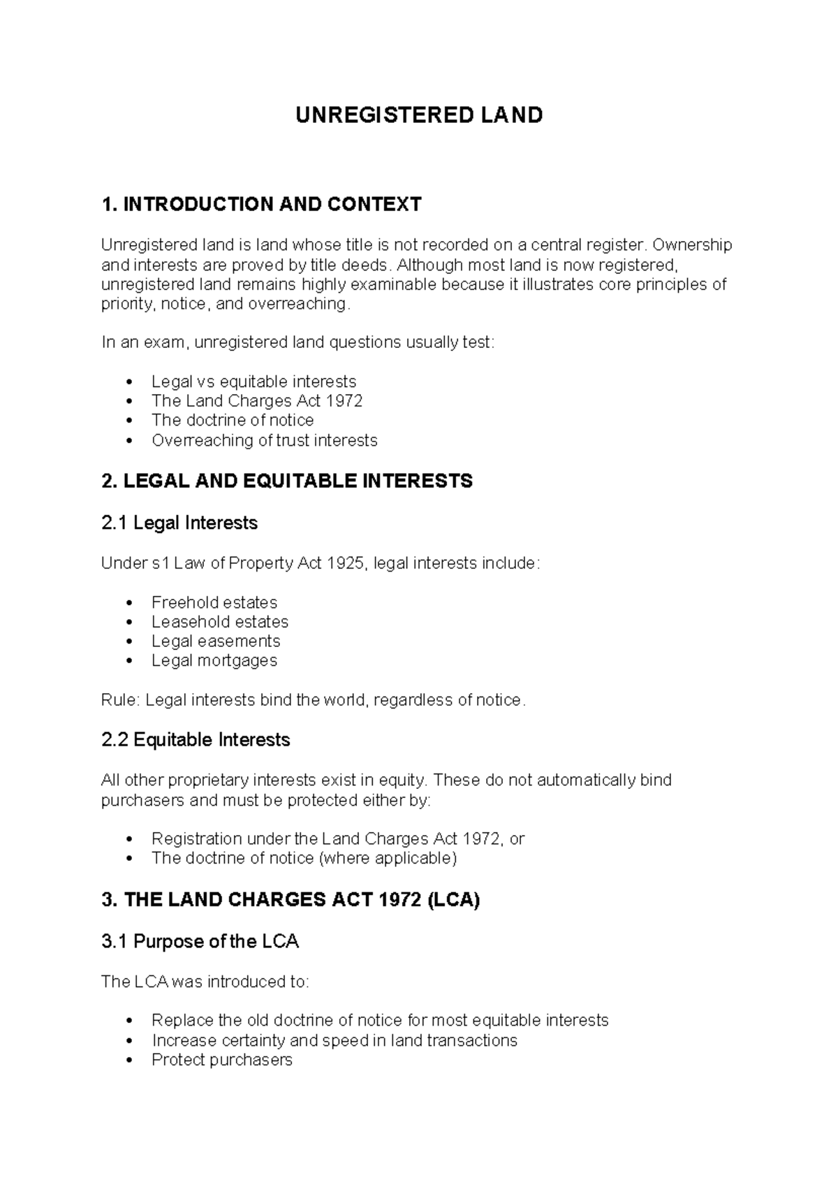 Unregistered Land Notes: Key Principles & Exam Strategies - Studocu