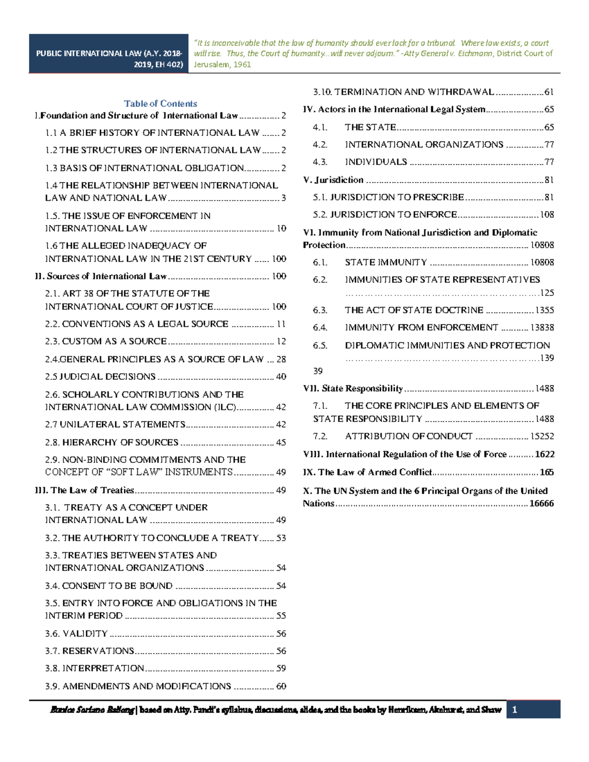 PUBLIC INTERNATIONAL LAW (A.Y. 2018-2019, EH 402) Comprehensive Study ...