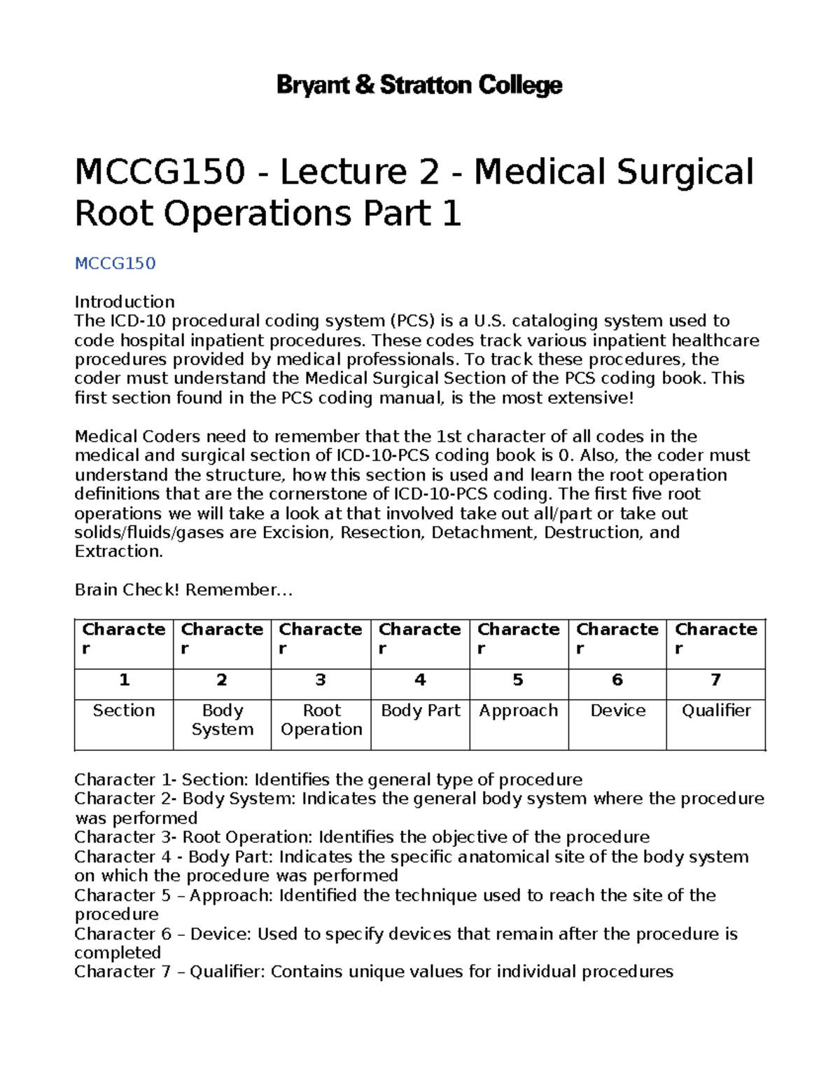 MCCG150 - Lecture 2 - Medical Surgical Root Operations Overview Part 1 ...