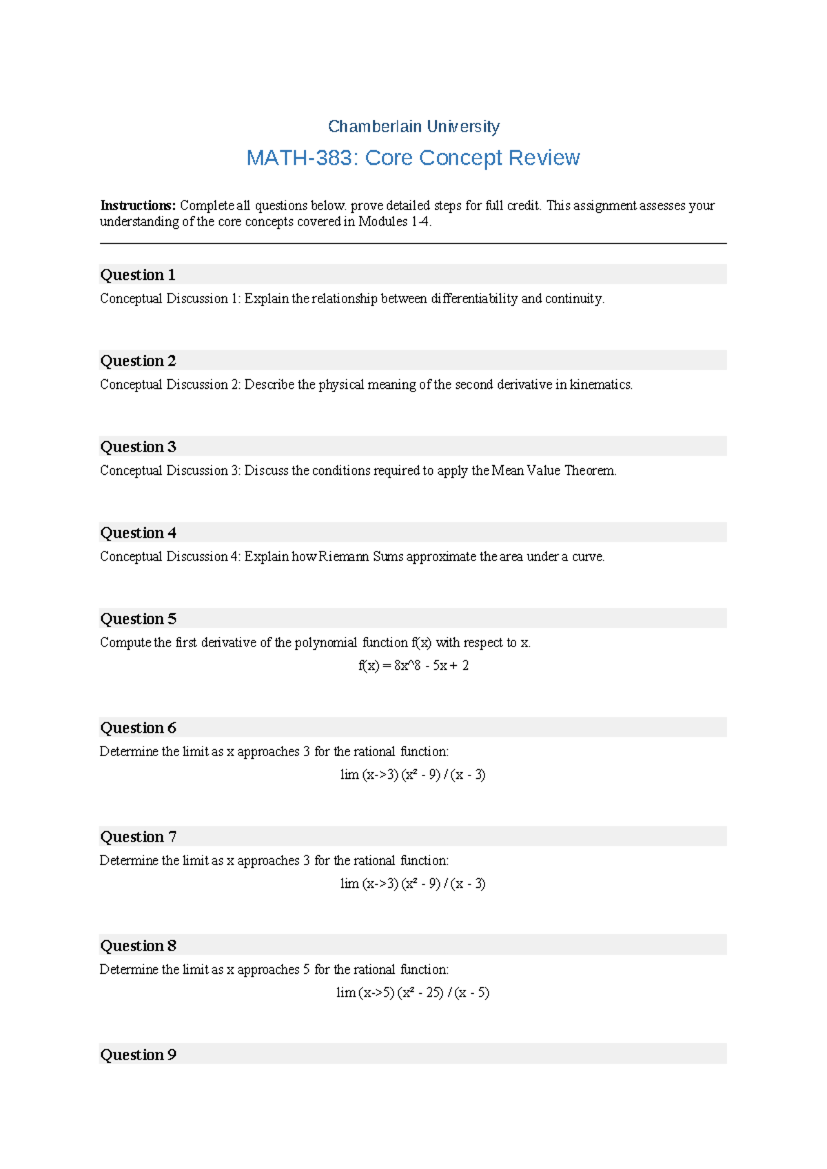 Calculus Core Concept Review 28014195: Detailed Solutions and ...