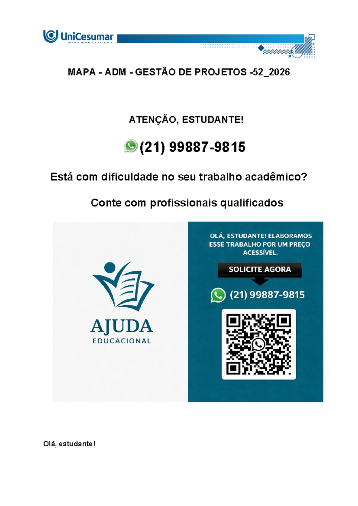 MAPA ADM GESTÃO DE PROJETOS: Definição do Escopo do Projeto 2 - Studocu