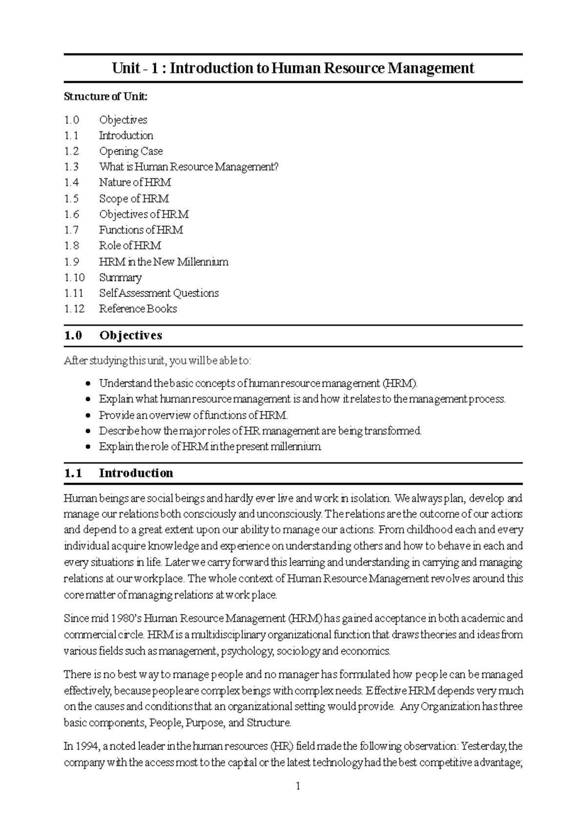 Unit 1: Intro to HRM - Concepts, Functions & Objectives (HRM 101) - Studocu