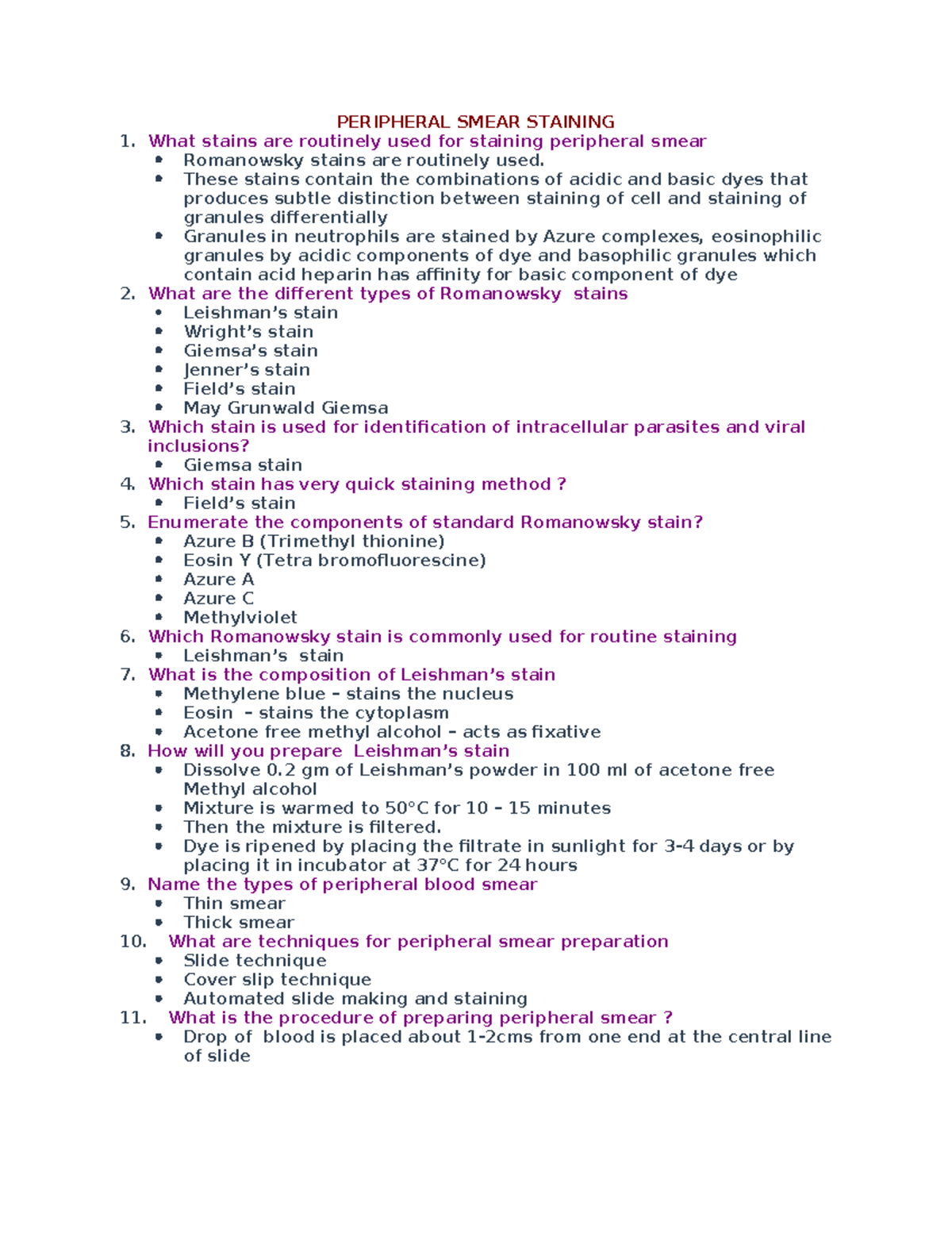 Peripheral Smear Examination: Staining Techniques and Procedures - Studocu