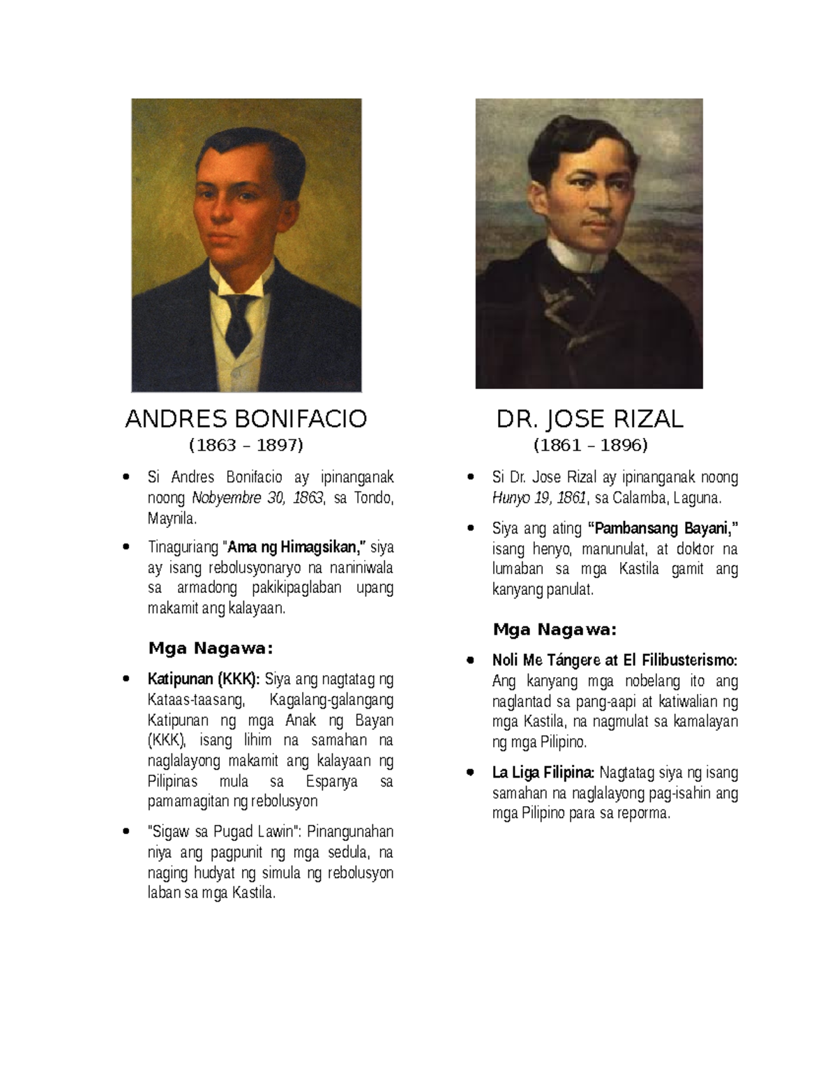 Rizal & Bonifacio: Key Contributions to Philippine Independence - Studocu