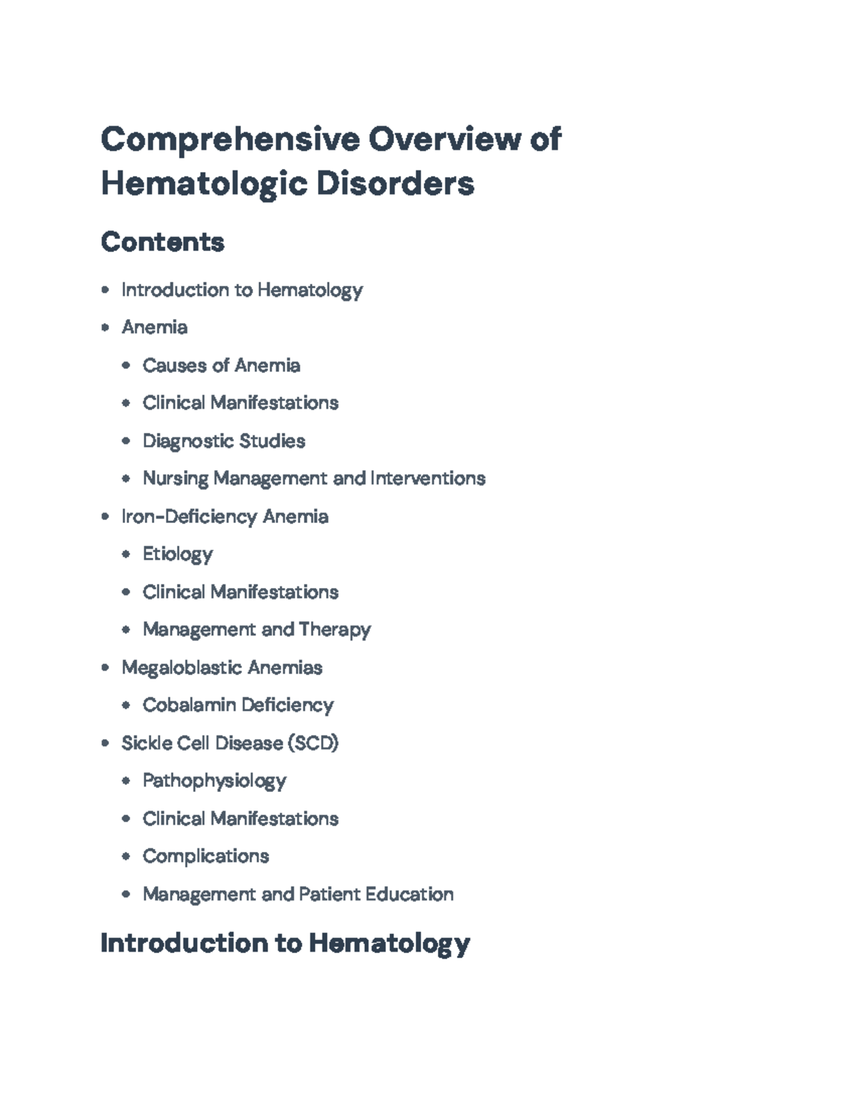Comprehensive Overview of Hematologic Disorders: Anemia & SCD - Studocu