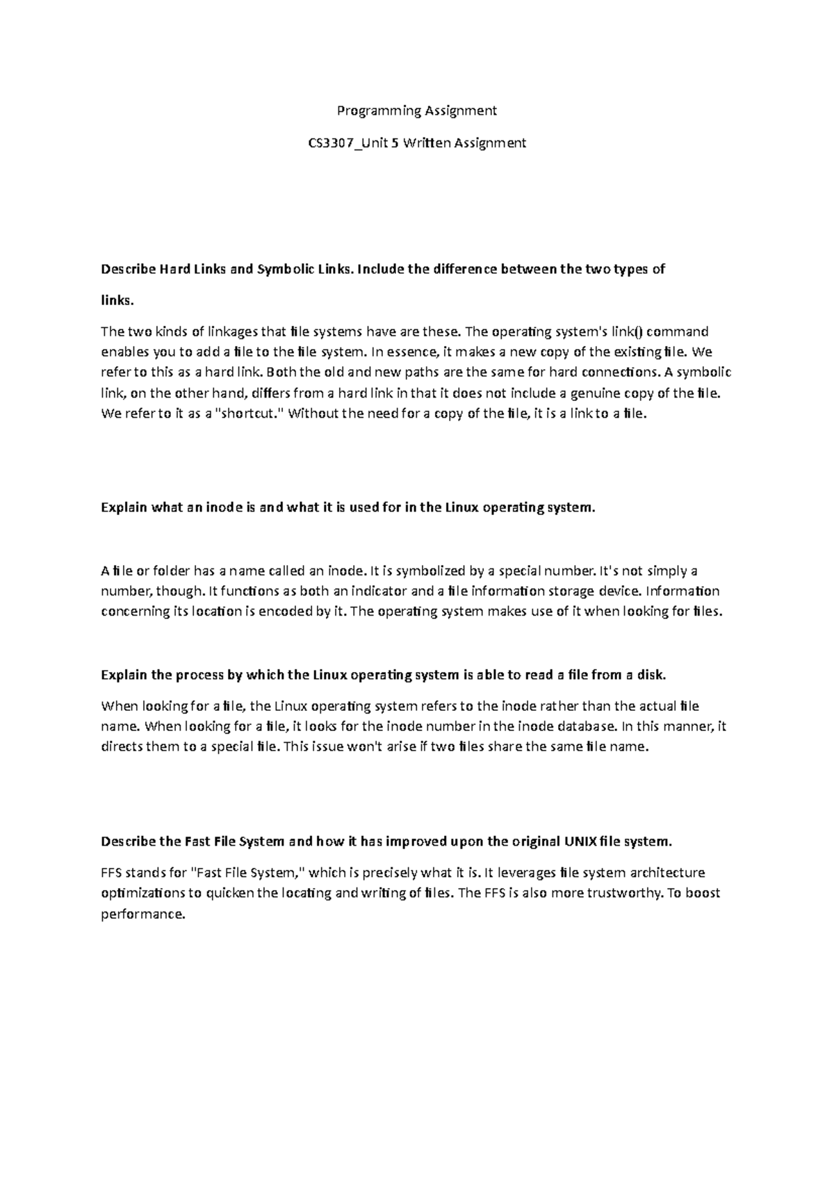 CS3307 Unit 5 Written Assignment: Hard Links, Symbolic Links & File ...