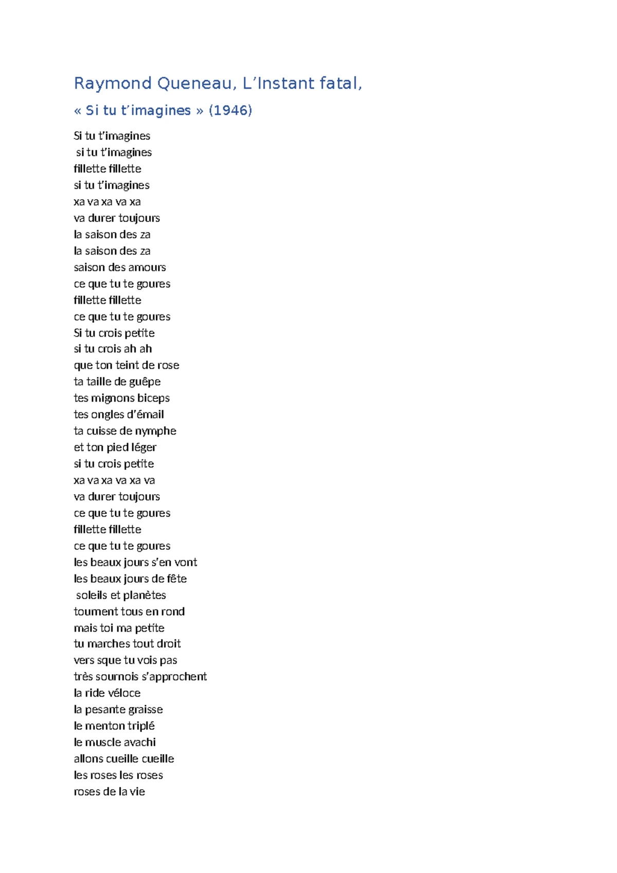 Analyse linéaire du poème « Si tu t'imagines » de Queneau - L'Instant ...