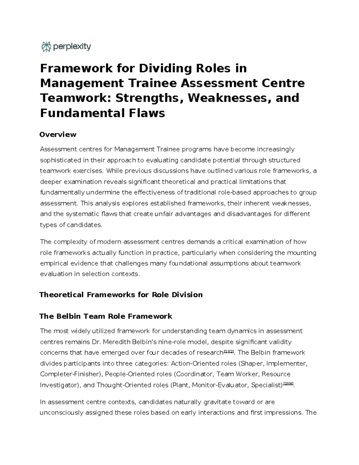 Critical Analysis of Role Frameworks in Management Trainee Assessment ...