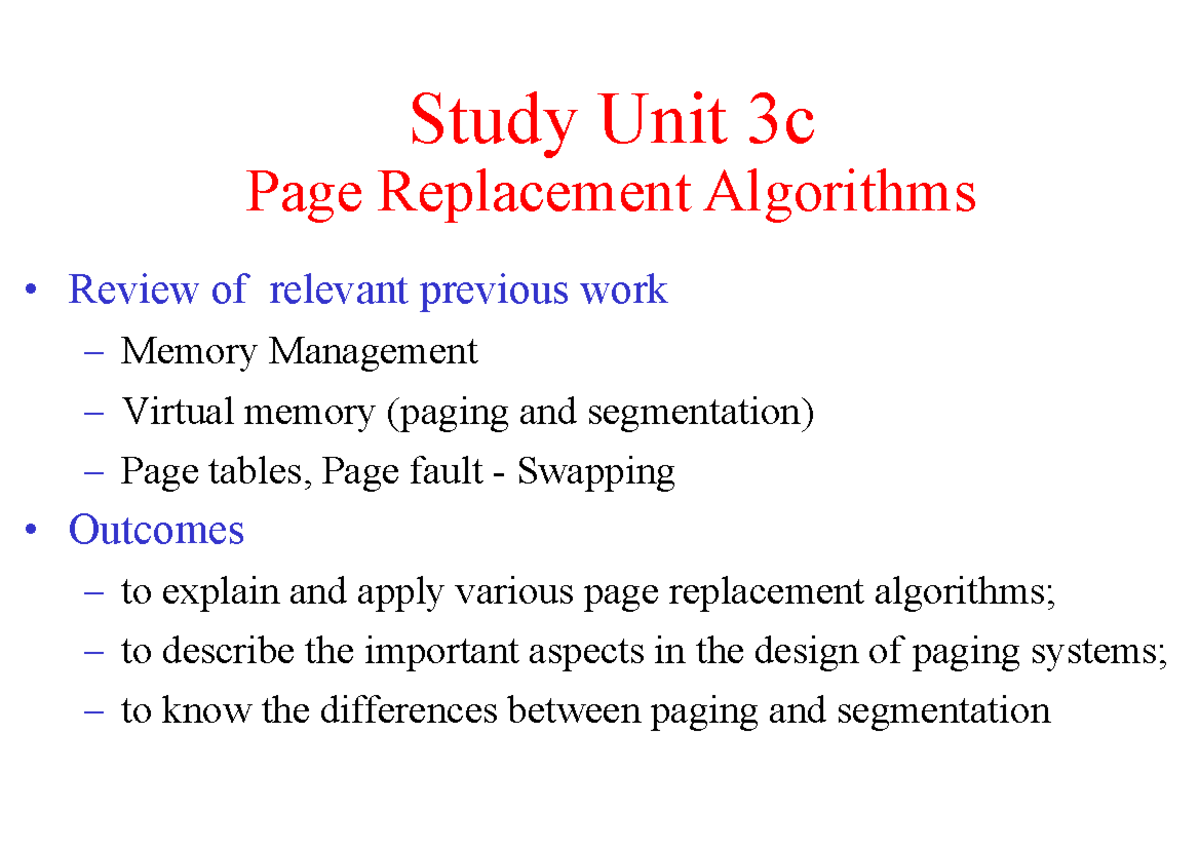 OS-3C Page Replacement Algorithms: A Comprehensive Review - Studocu