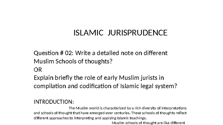 ISLAMIC JURISPRUDENCE: Overview of Muslim Schools of Thought - Studocu