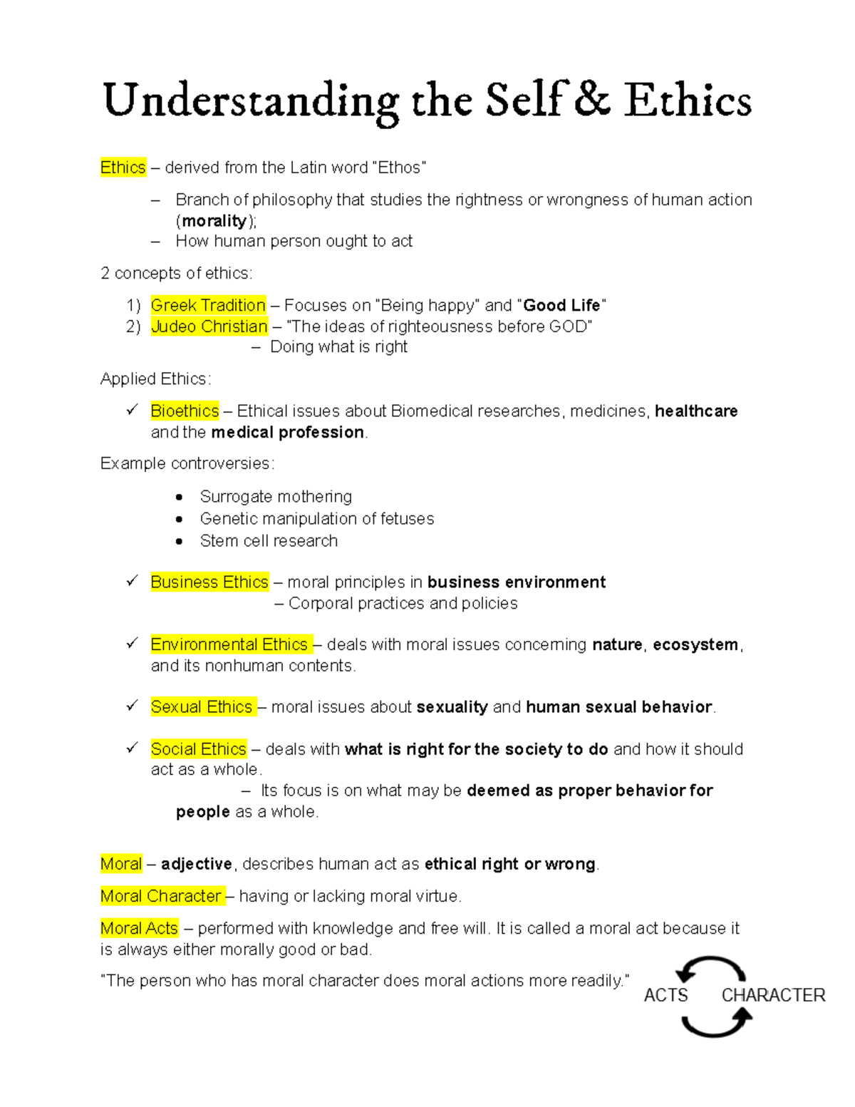 UTS LET Lecture Notes: Understanding the Self and Ethics Overview - Studocu