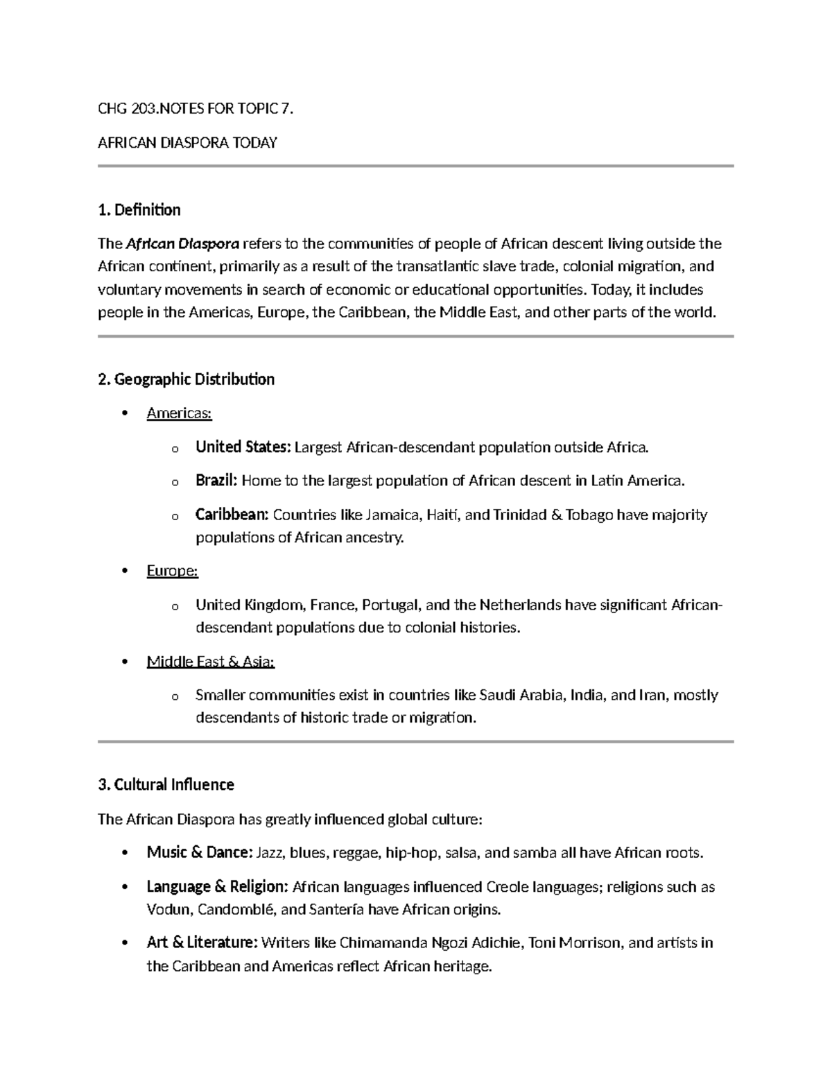 CHG 203: Notes on African Diaspora Today - Topic 7 Overview - Studocu