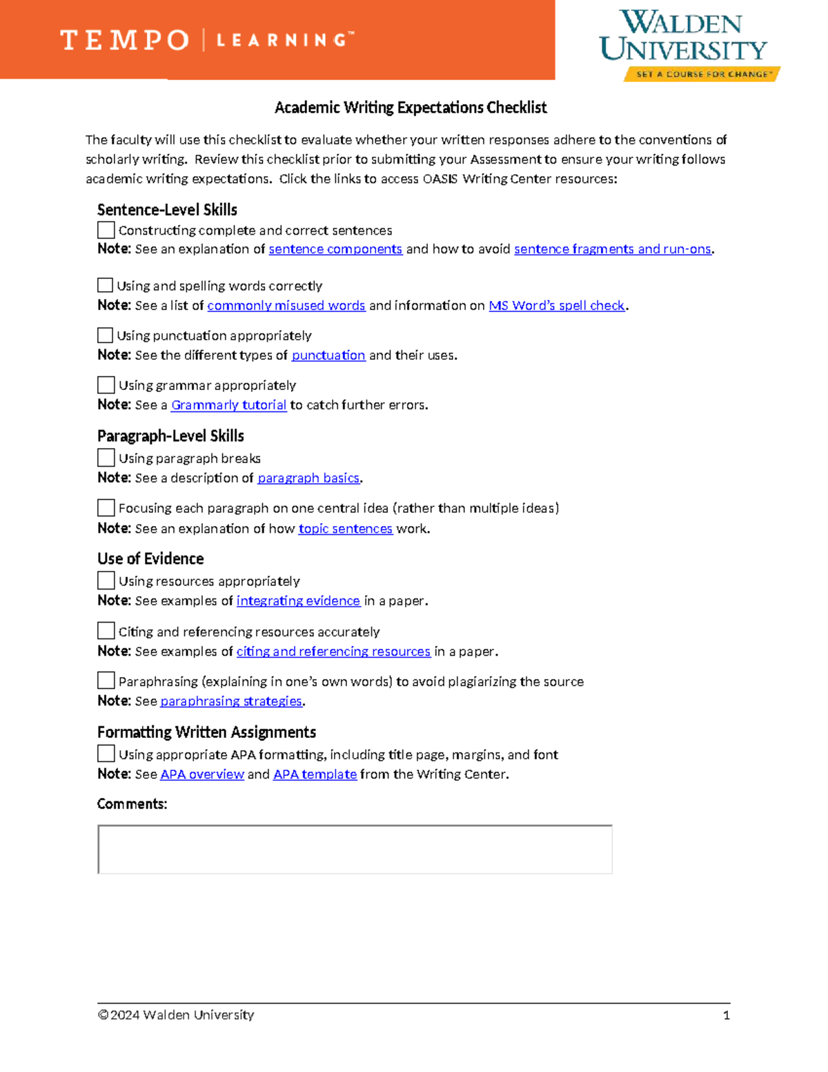 Academic Writing Expectations Checklist for Assessment - Studocu