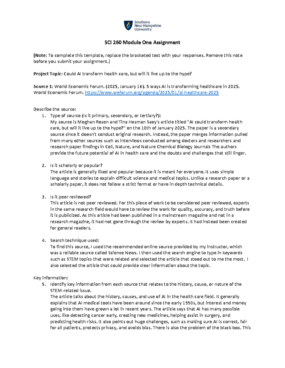 SCI 260 Module One Assignment: AI's Impact on Healthcare Transformation ...