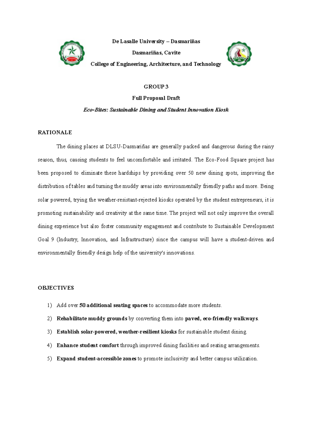 Group 3 Proposal Draft: Sustainable Dining Kiosk Initiative - Studocu