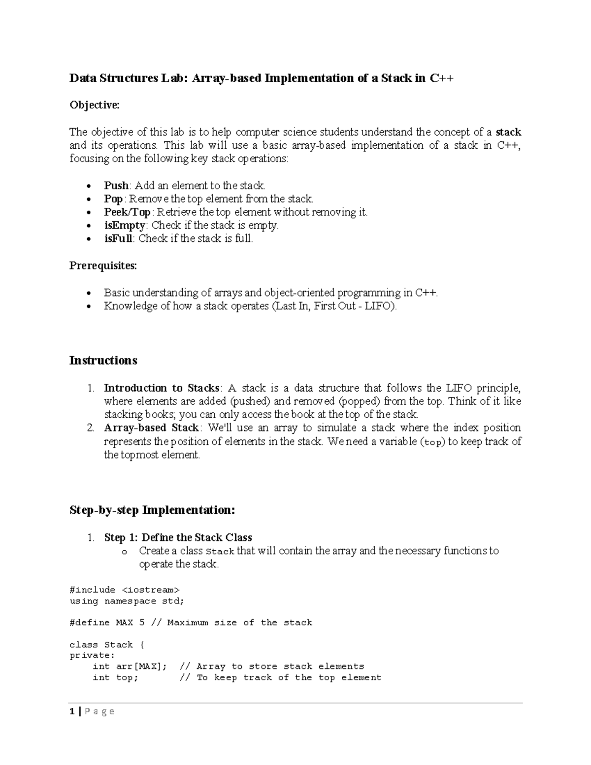 Data Structures Lab 3: Stack Implementation in C++ - Studocu
