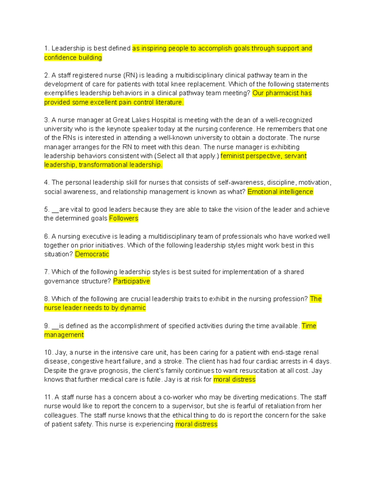 Leadership Exam 1 Study Guide: Key Concepts and Skills for Success ...