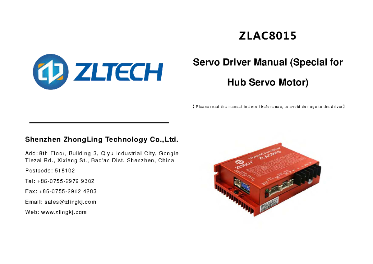 ZLAC8015 Servo Driver Manual for Hub Servo Motor V1.0 - Studocu