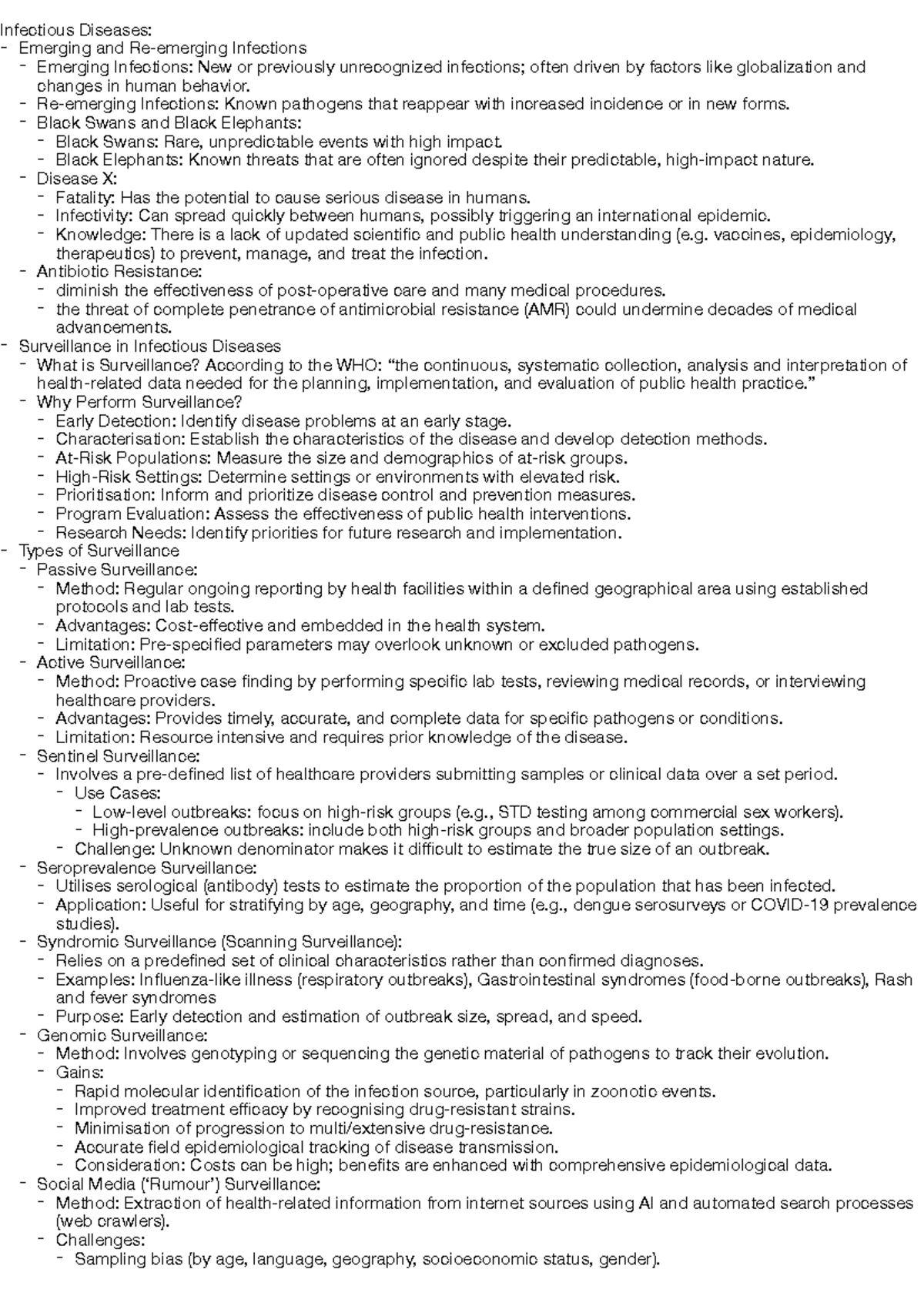 Infectious Diseases & Surveillance: Key Insights and Challenges (Course Code: - Studocu