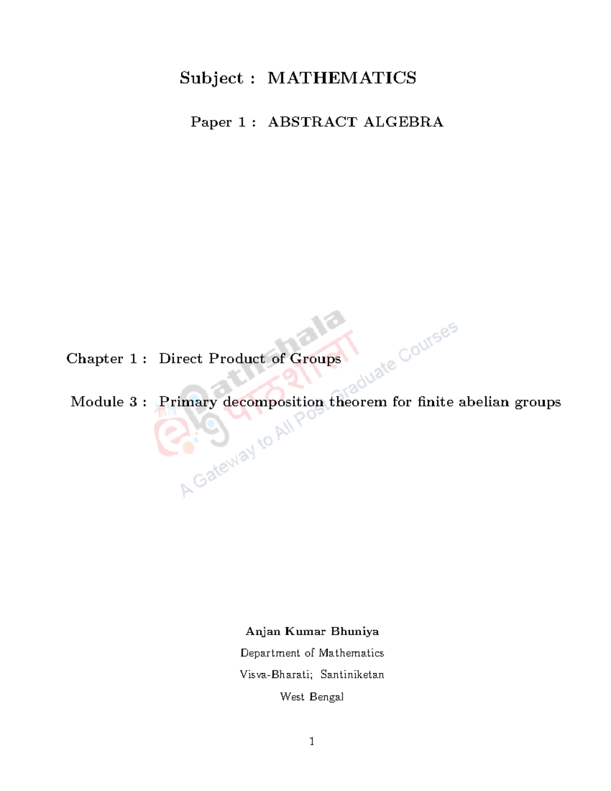 MATHEMATICS Paper 1: ABSTRACT ALGEBRA - Chapter 1: Direct Product of Groups - Studocu