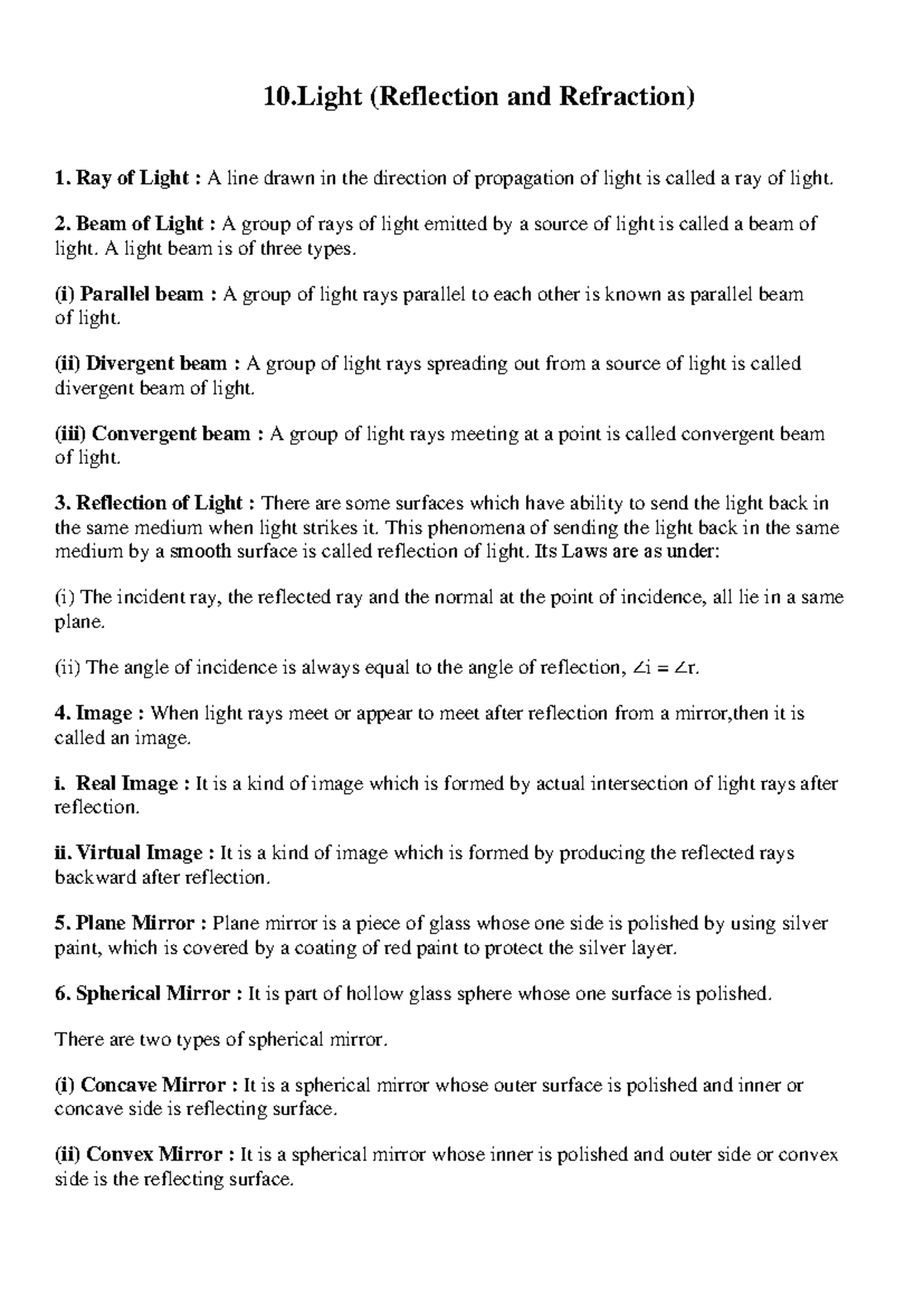 Ch9: Light Reflection & Refraction Notes (Physics) - Studocu