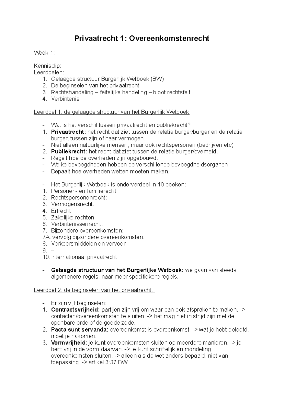 Privaatrecht 1 - Samenvatting Overeenkomstenrecht Kennisclip - Studeersnel