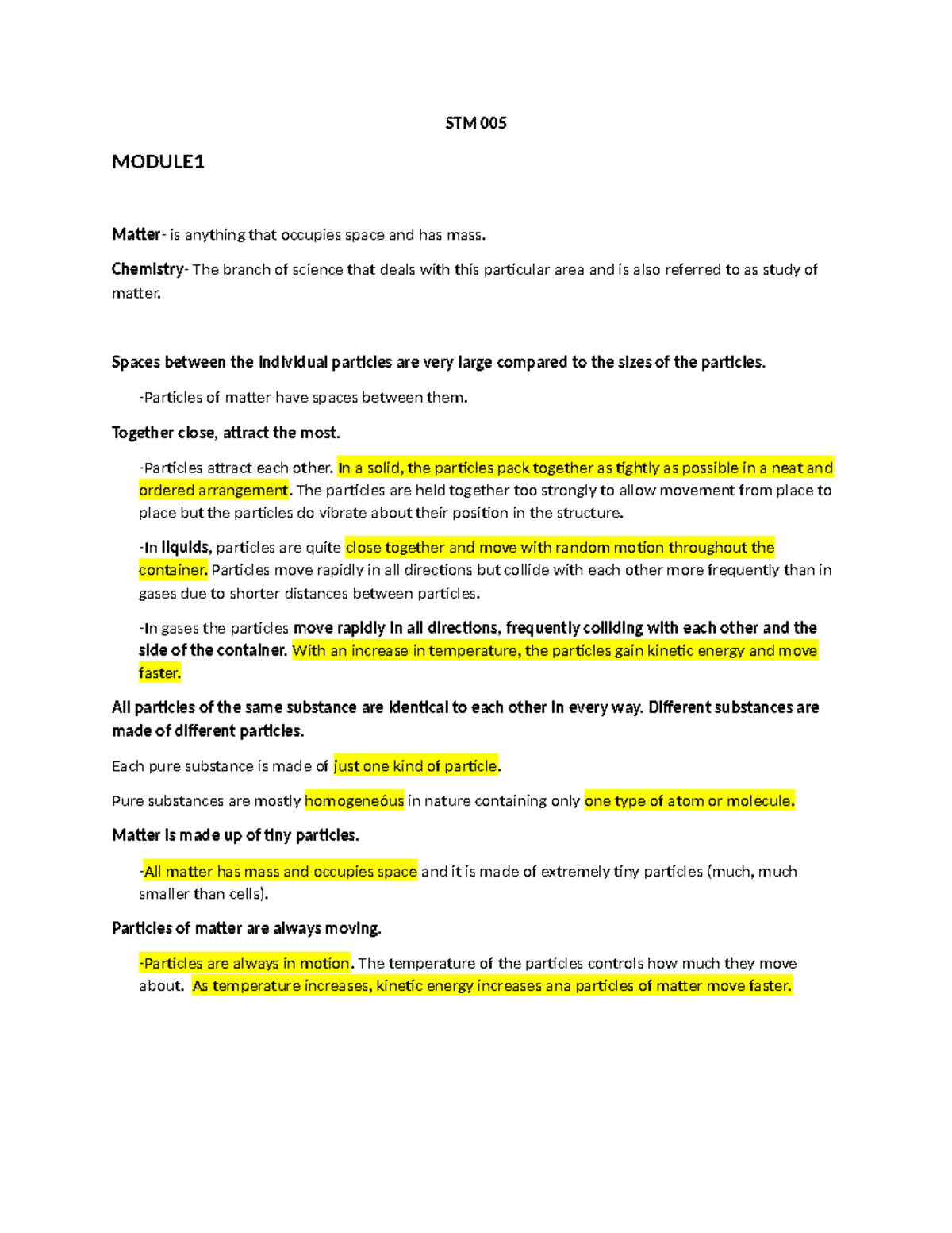 STM 005 - Module 1: Understanding Matter and Its Properties - Studocu