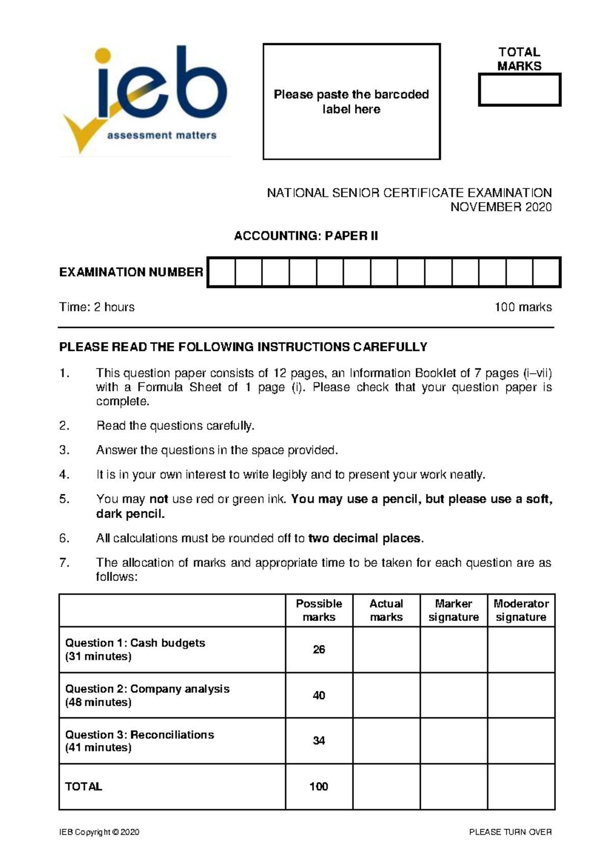 Accounting IEB NSC Grade 12 Past Exam Paper 2020 P2 - English - Studocu