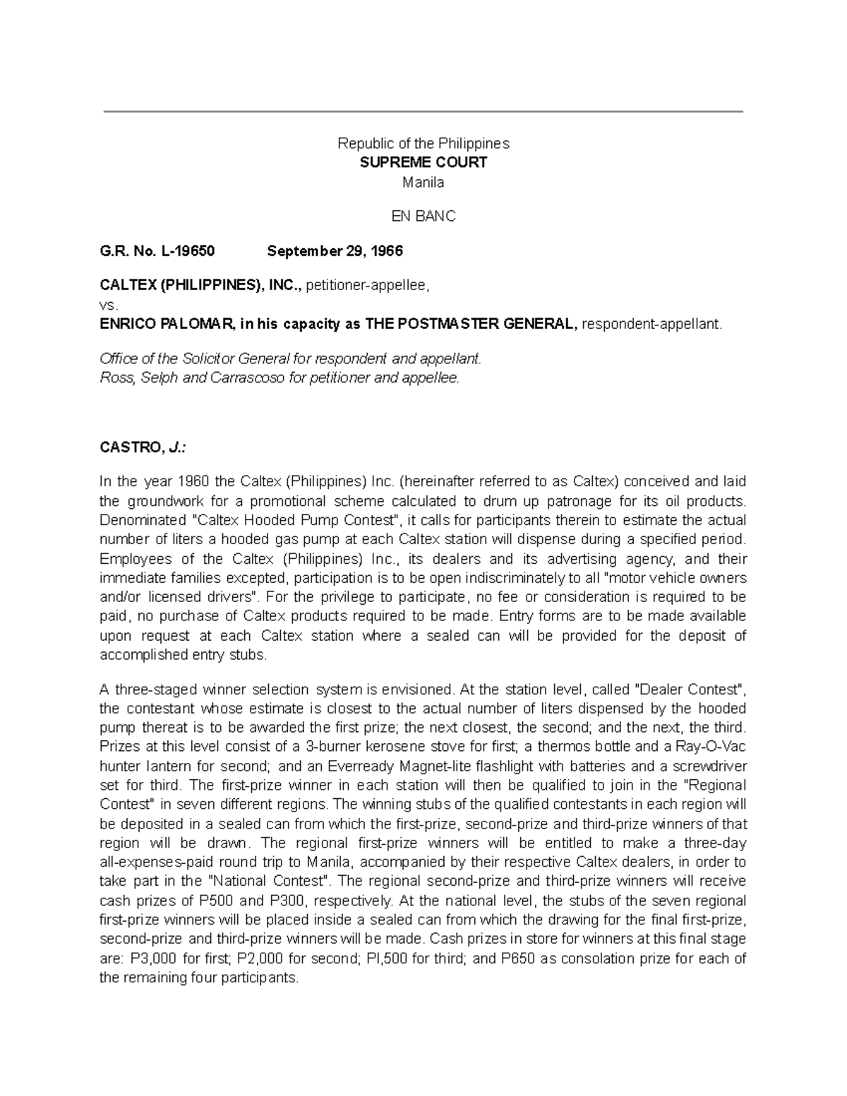 Caltex v. Palomar: Legal Analysis of Promotional Contest (G.R. No. 1966 ...