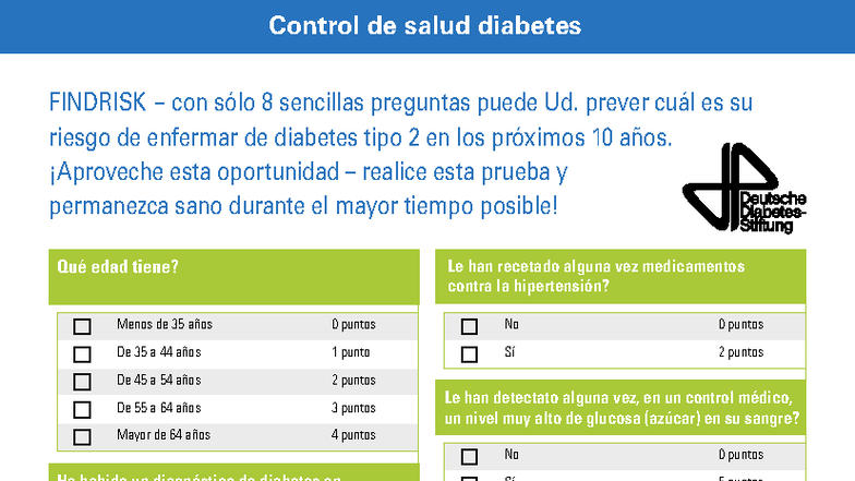 TEST FINDRISK Diabetes: Evalúe su Riesgo en 8 Preguntas - Studocu