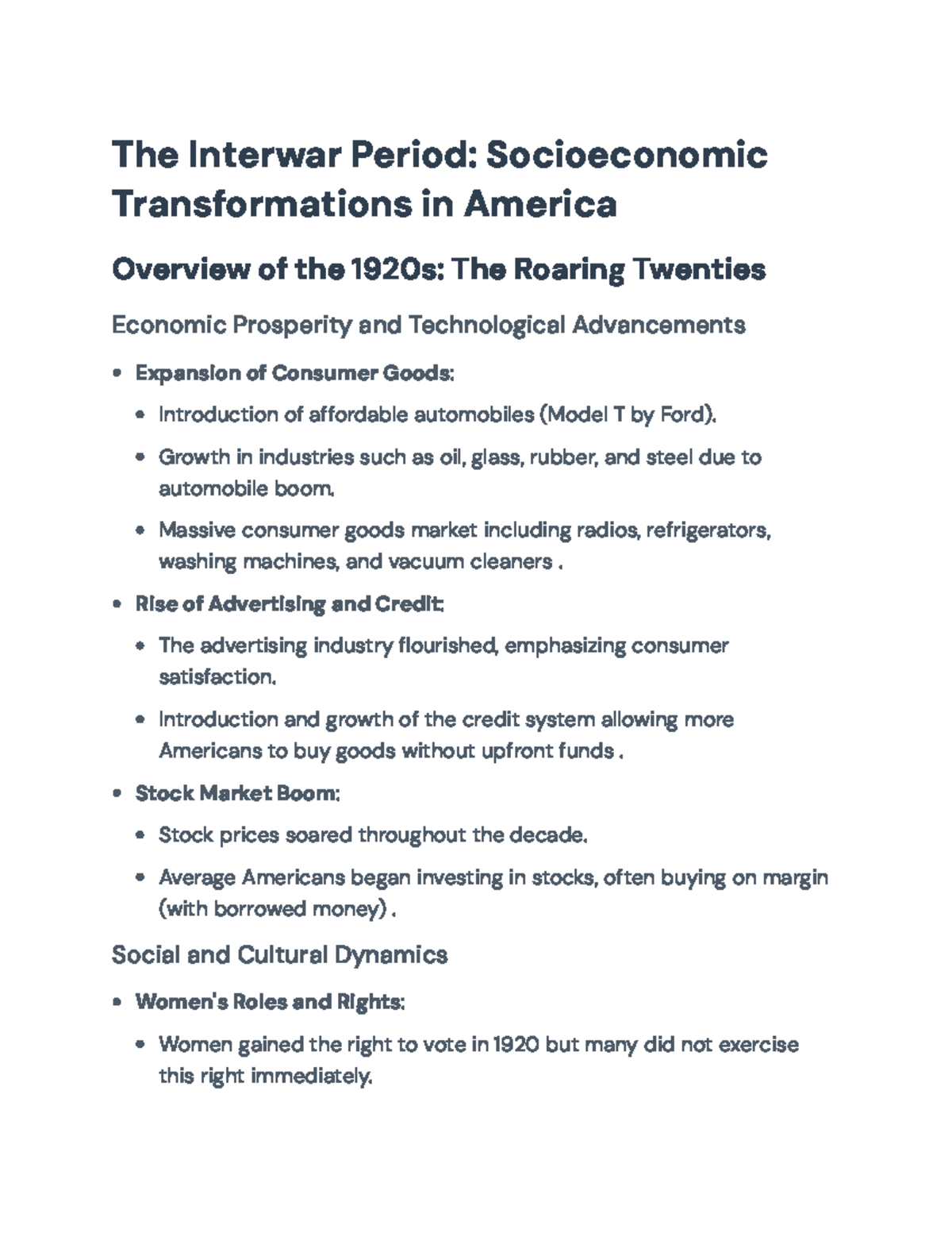 The Interwar Period: Economic Changes and Cultural Shifts in America ...