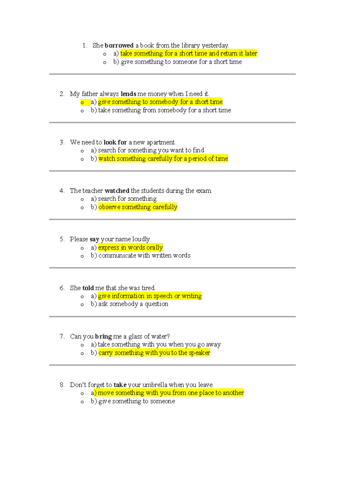 ENG 101: Vocabulary and Grammar Exercises on Borrowing and Lending ...