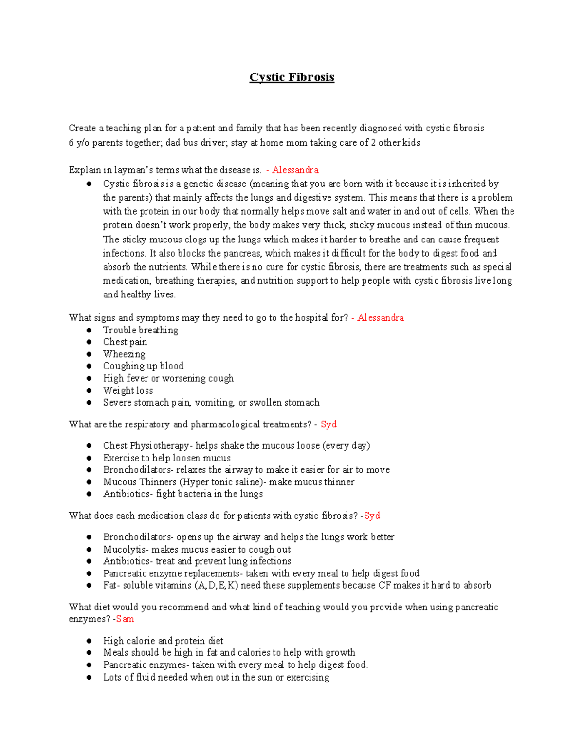 Teaching Plan for Cystic Fibrosis: Patient & Family Guidance - Studocu