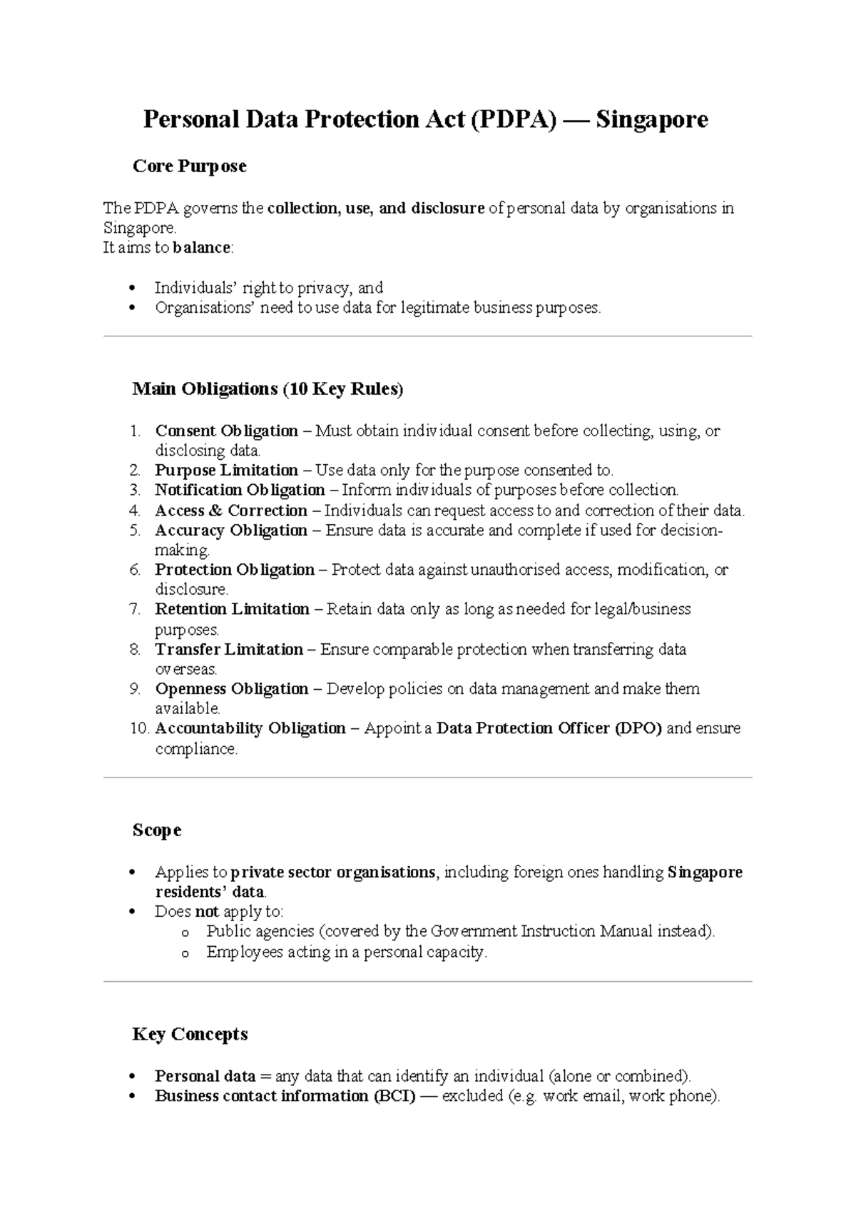 Personal Data Protection Act (PDPA) Notes: Key Rules & Concepts - Studocu
