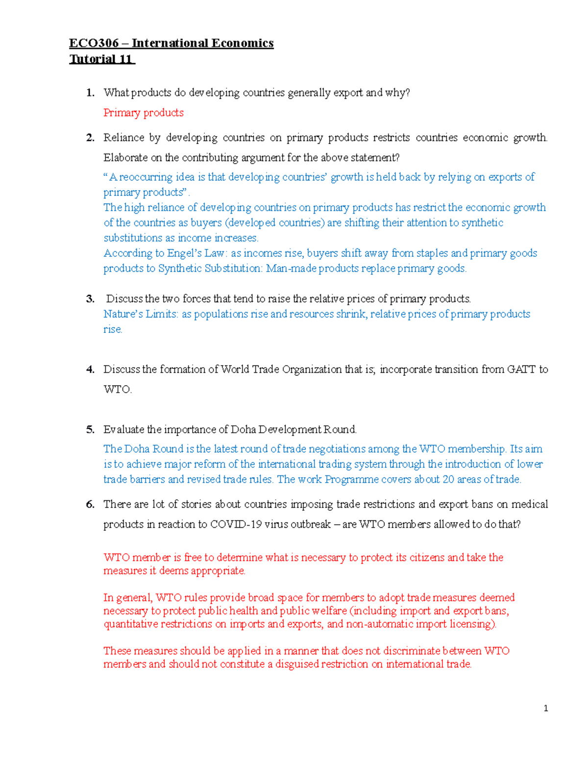 Tutorial 11 - ECO306 – International Economics Tutorial 11 1. What ...