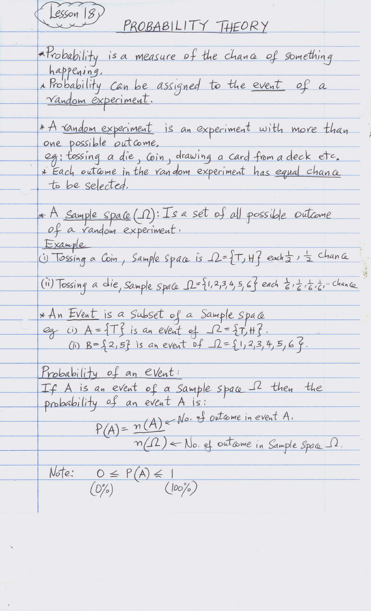 Lecture Notes on Probability Theory (Course Code: PT) - Studocu
