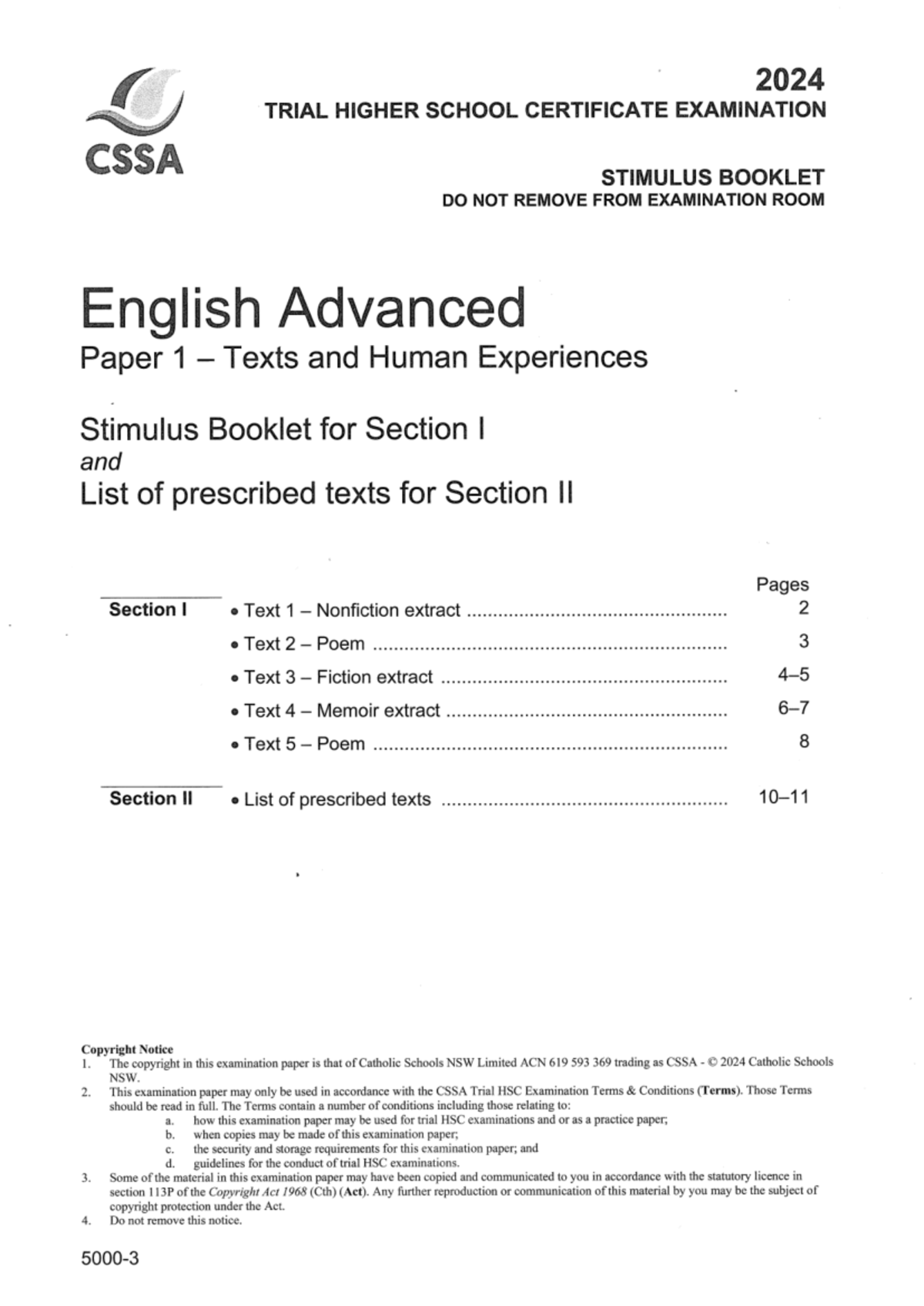 2024 CSSA Trial HSC English Advanced Paper 1 Stimulus Booklet - Studocu