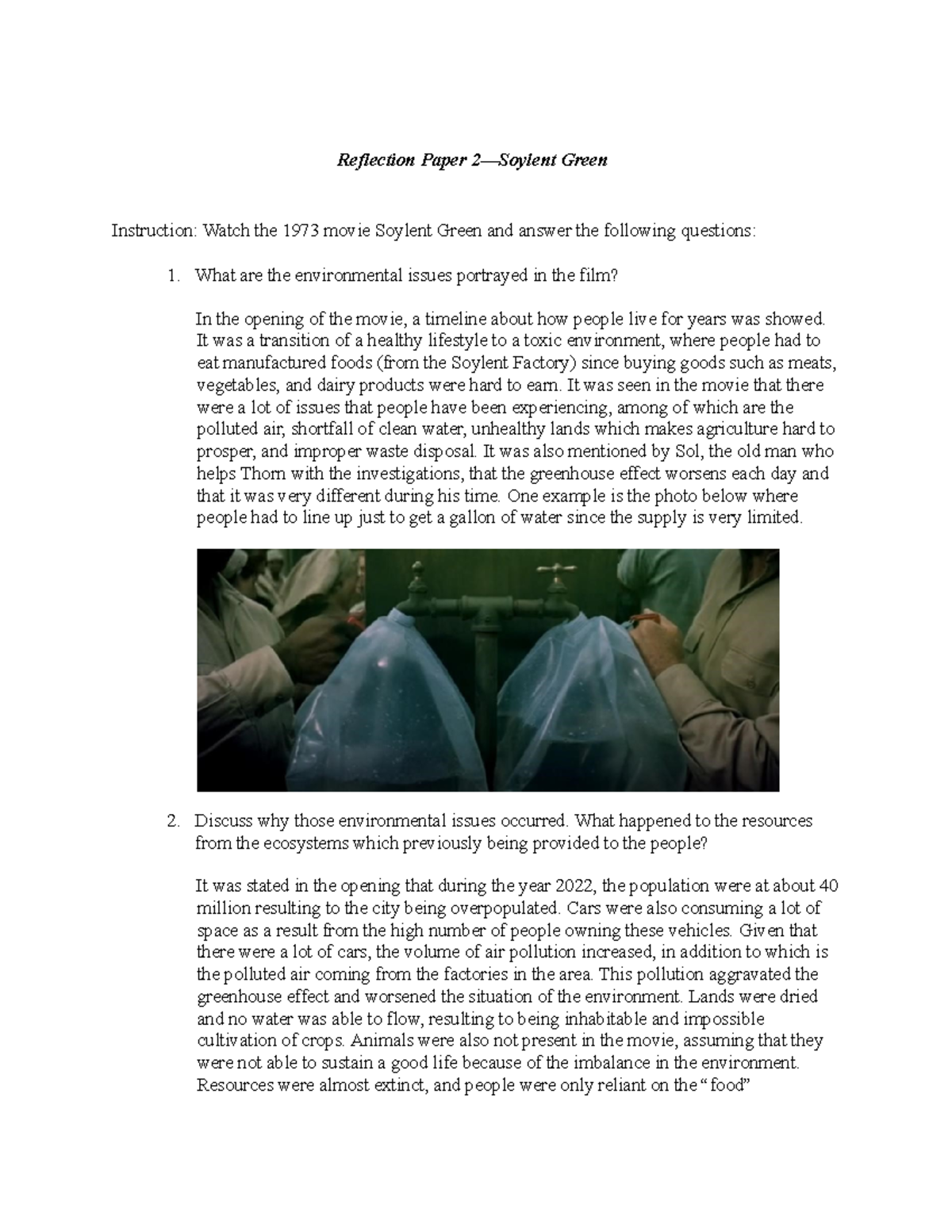 Reflection Paper 2: Analyzing Environmental Themes in Soylent Green ...