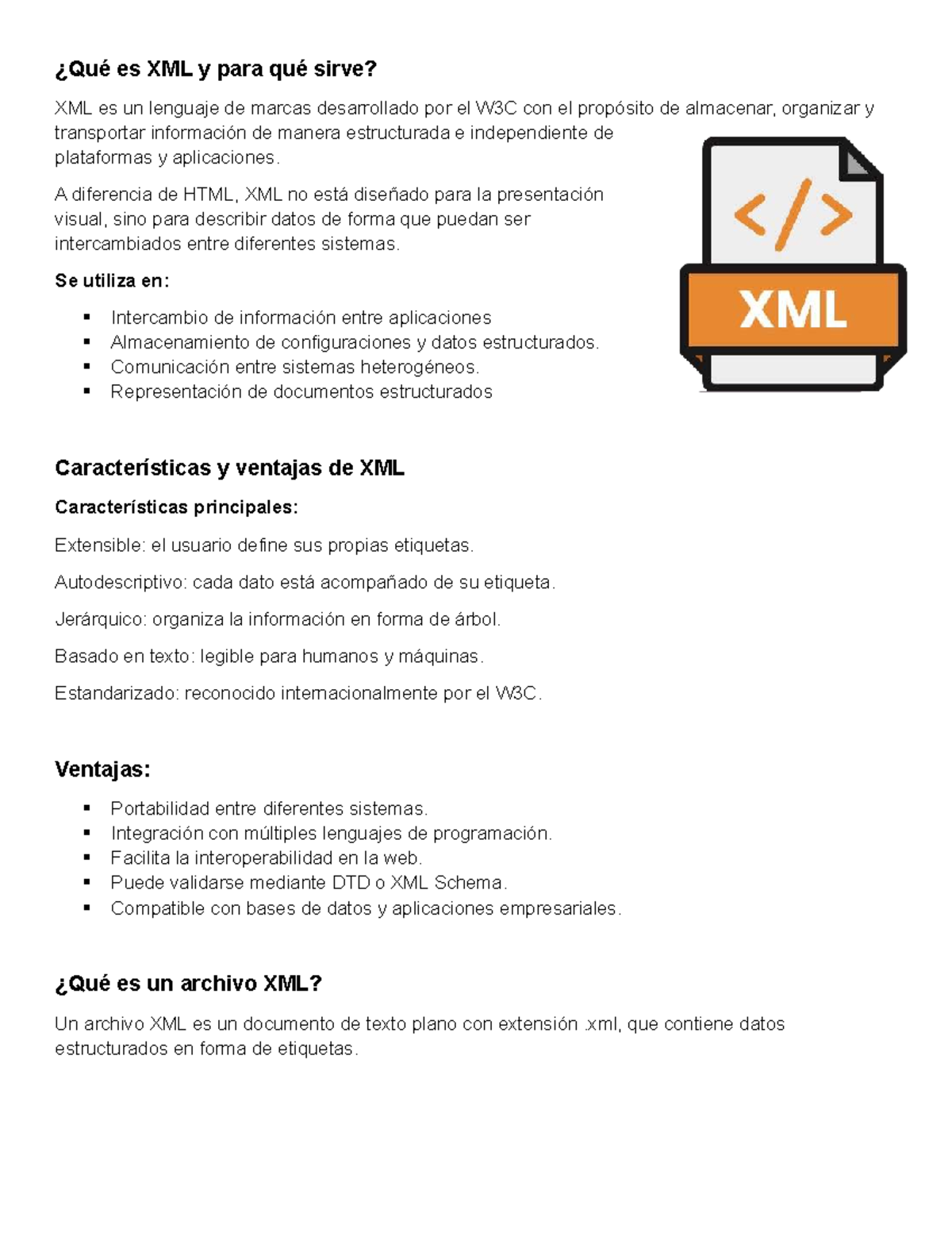 XML: Características, Ventajas y Usos en Sistemas - BDA Actividad 1 - Studocu