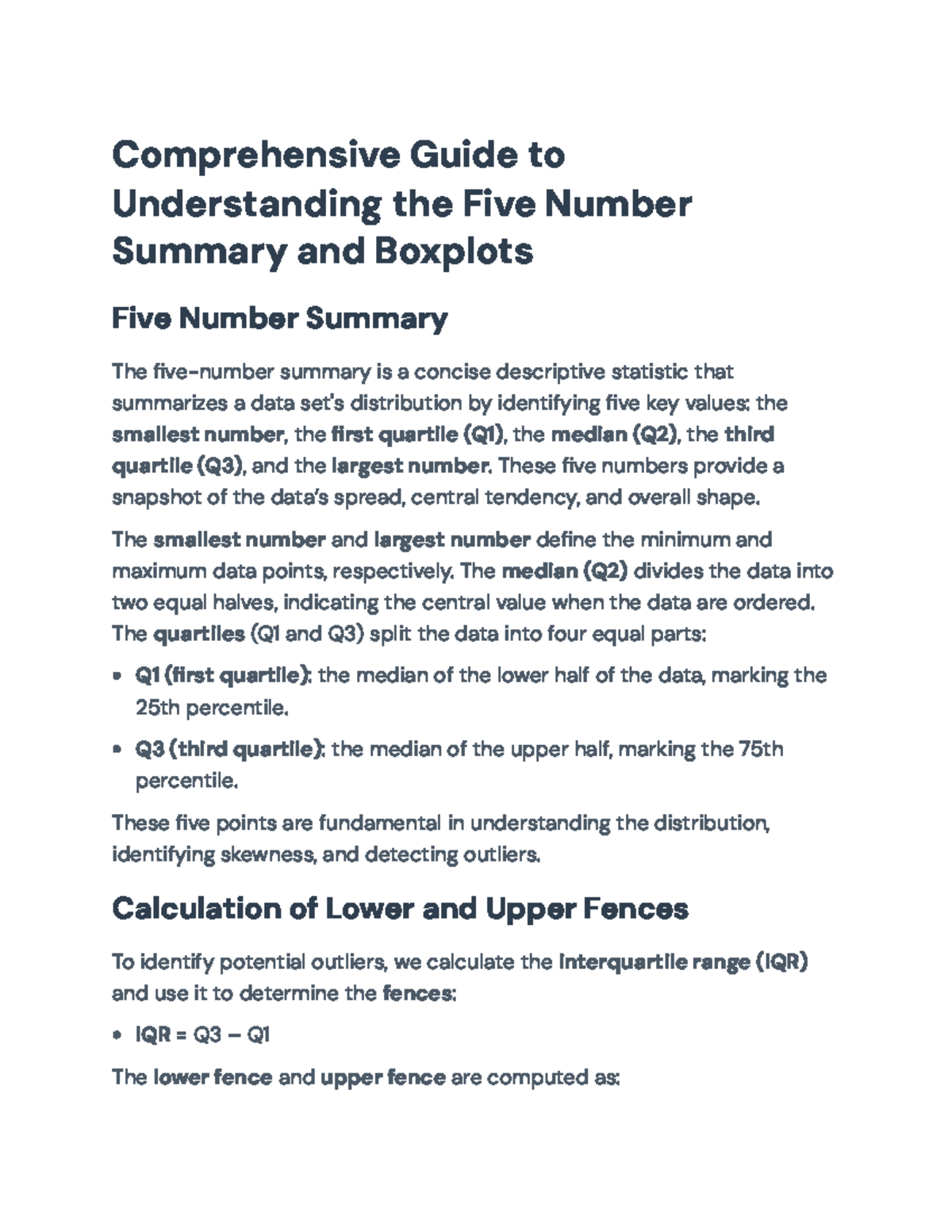 Comprehensive Guide to Boxplots & Five Number Summary Analysis - Studocu