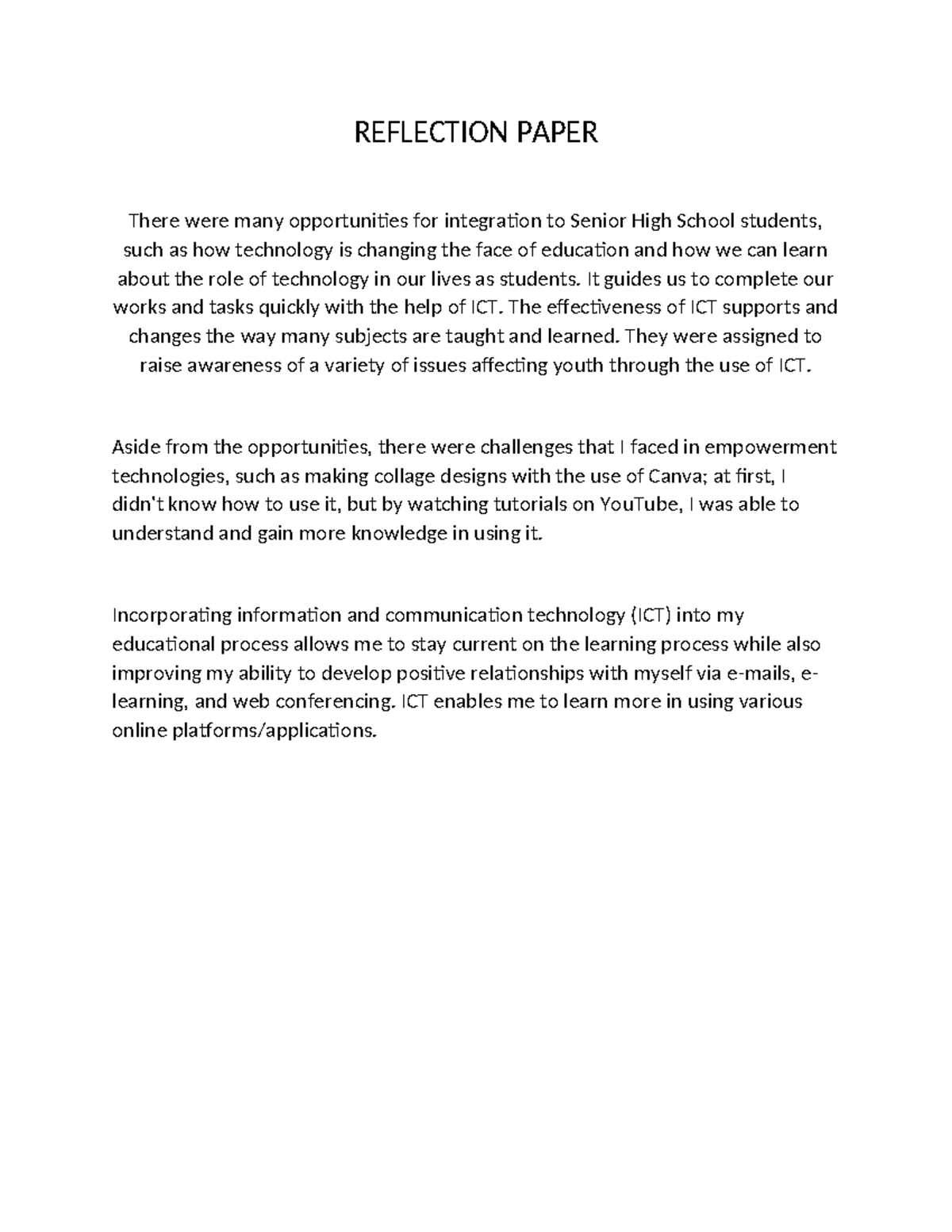 Reflection Paper IN Emtech - REFLECTION PAPER There were many ...