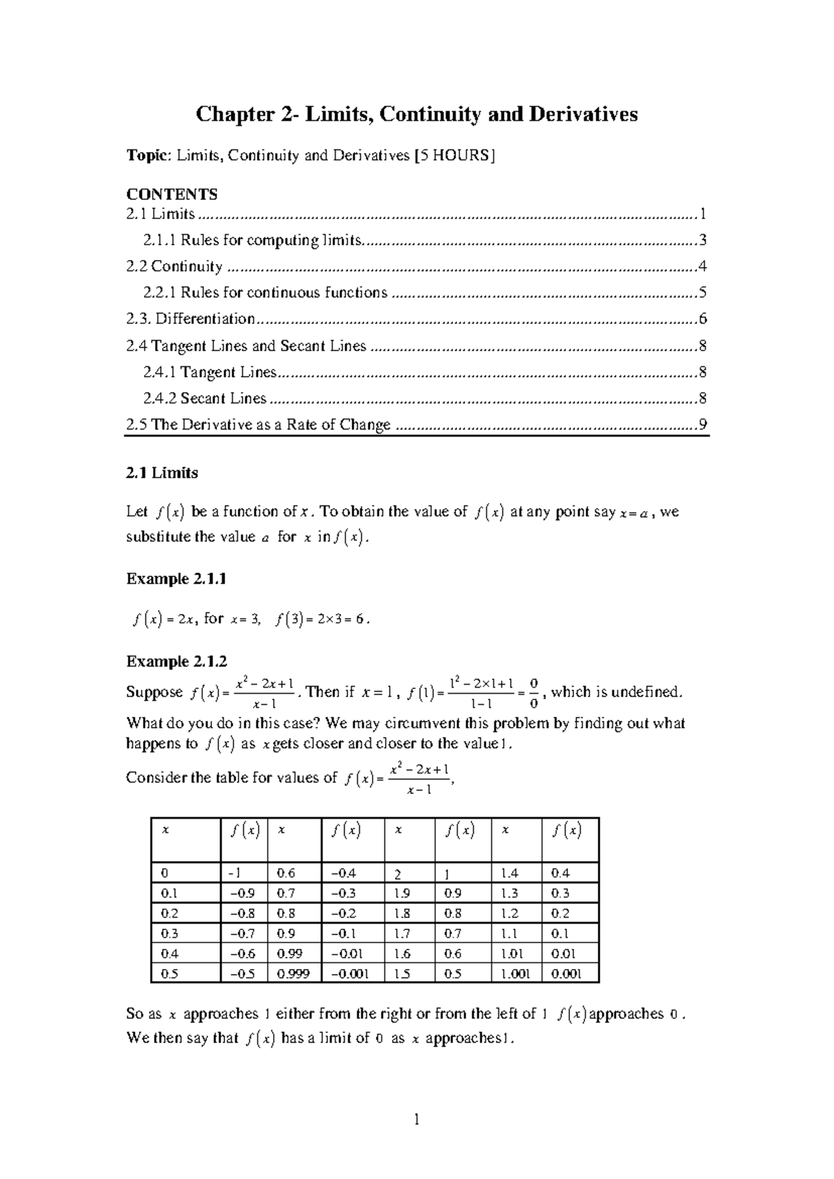 Chapter 2- Limits Continuity and Derivatives 2020 - Chapter 2- Limits, Continuity and ...