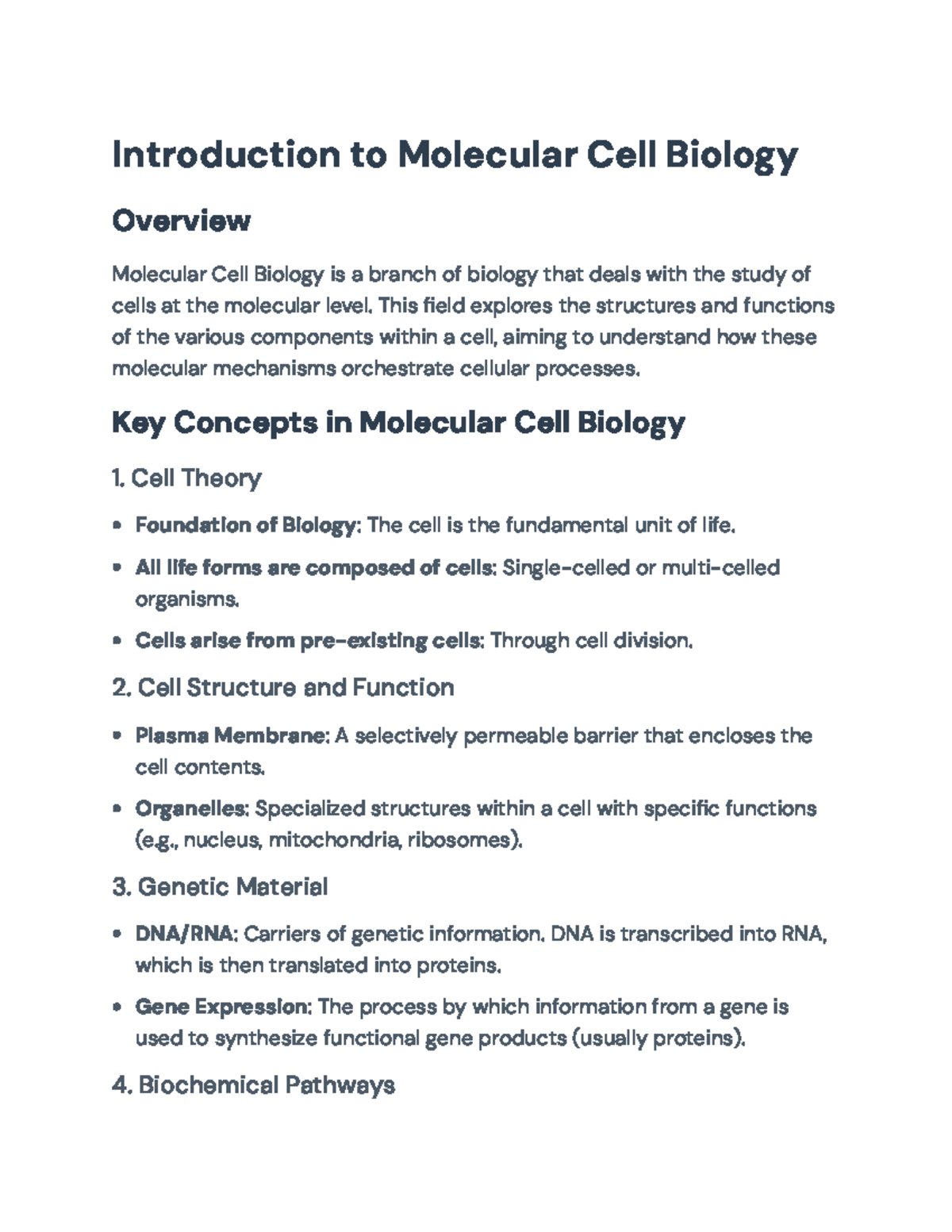 Molecular Cell Biology Overview: Key Concepts and Cellular Mechanisms ...
