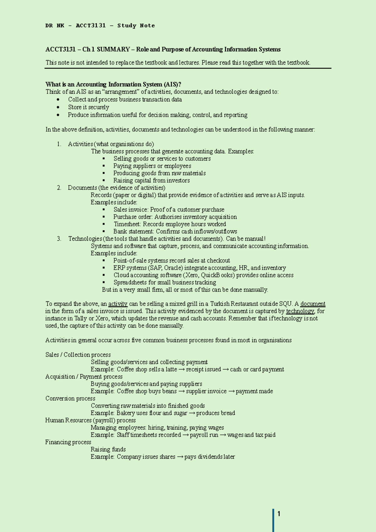 ACCT3131 Ch 1 Study Note: Overview of Accounting Information Systems ...