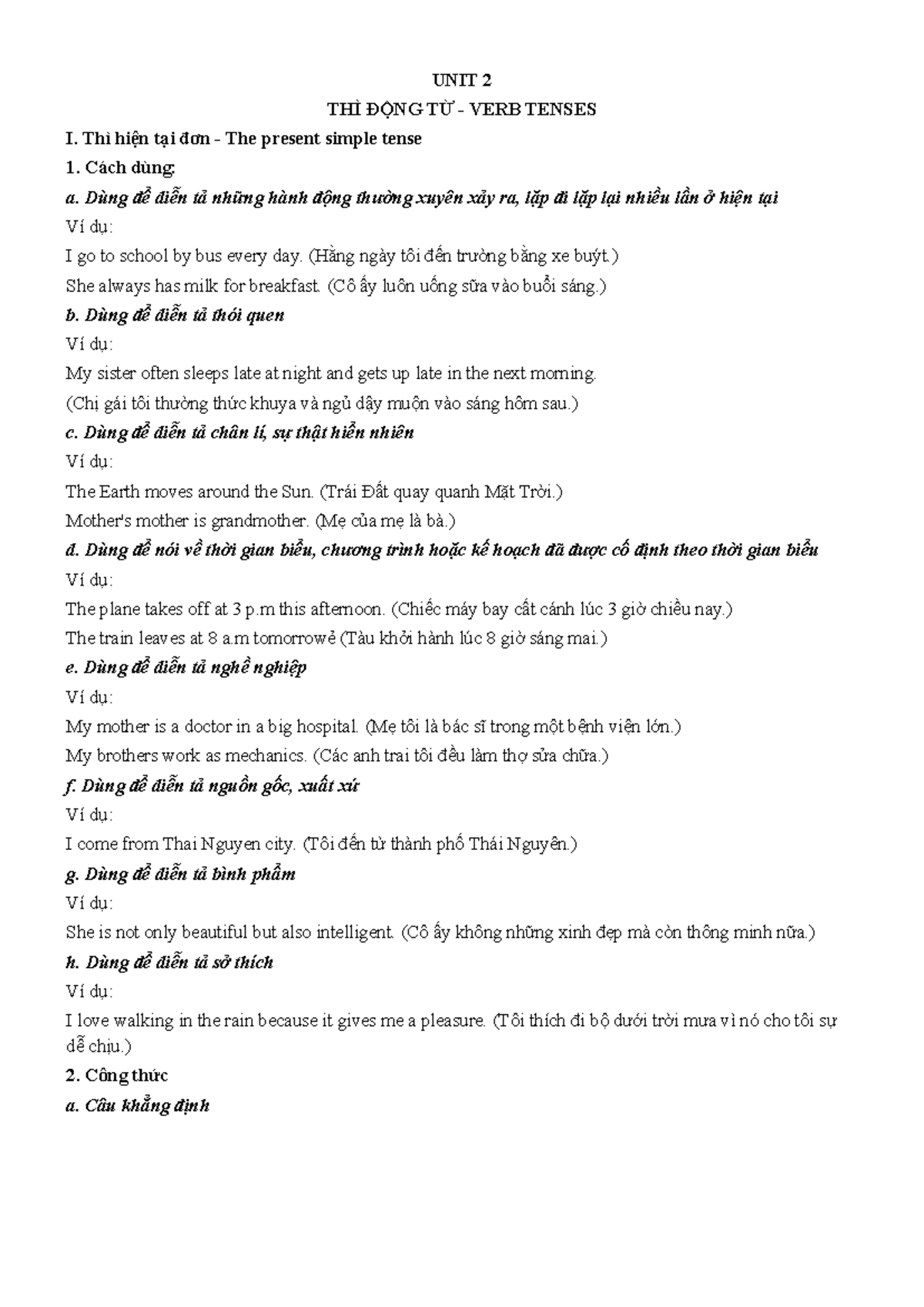 UNIT 2. Verb Tenses: Overview and Usage (Updated) - Studocu