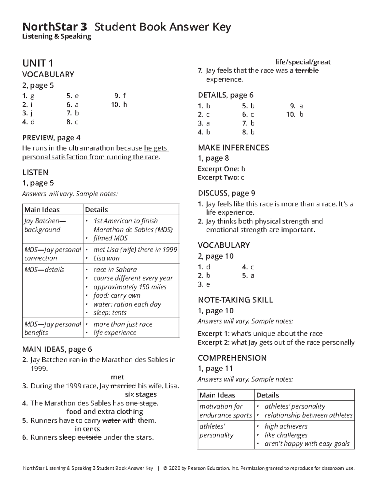 Student Book Answer Key - NorthStar 3 Listening & Speaking Student Book ...