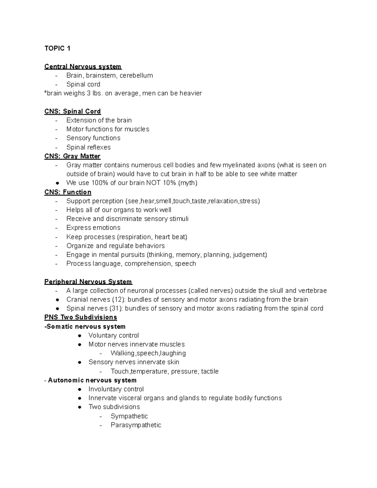 Neuroscience Overview: Structure & Function of the Nervous System (CNS) - Studocu