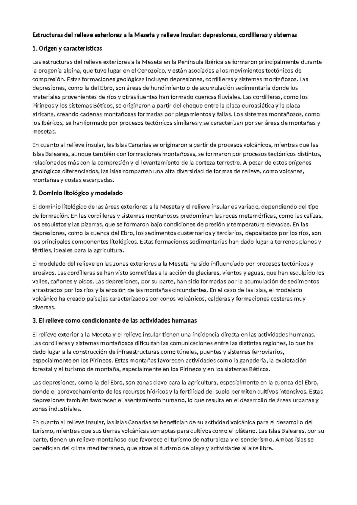 Tema 3 - Estructuras del Relieve Exterior y su Impacto en España - Studocu